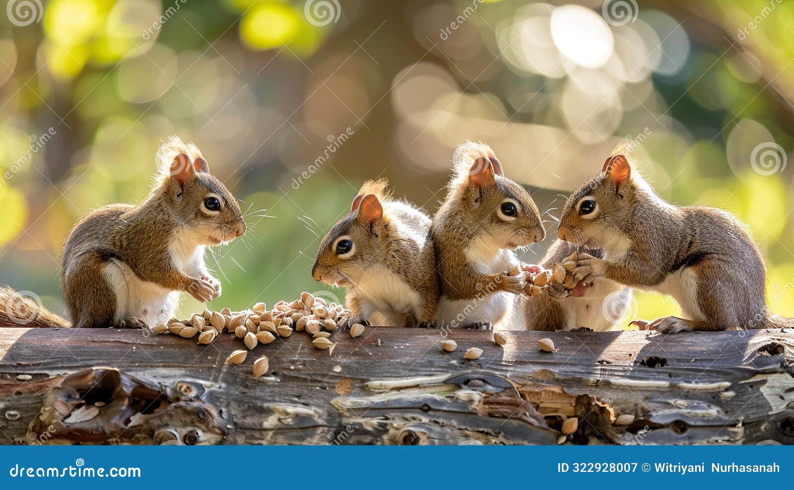 Four Cute Squirrels on a Birch Log, Sharing Seeds Stock Illustration ...