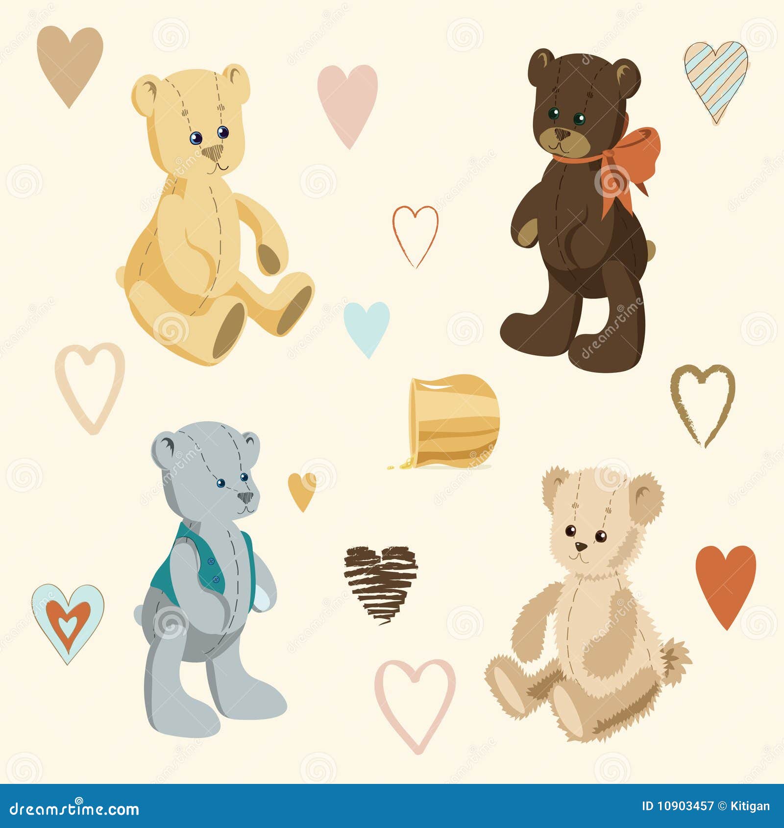 Four Cute Teddy Bears stock vector. Illustration of honey - 10903457