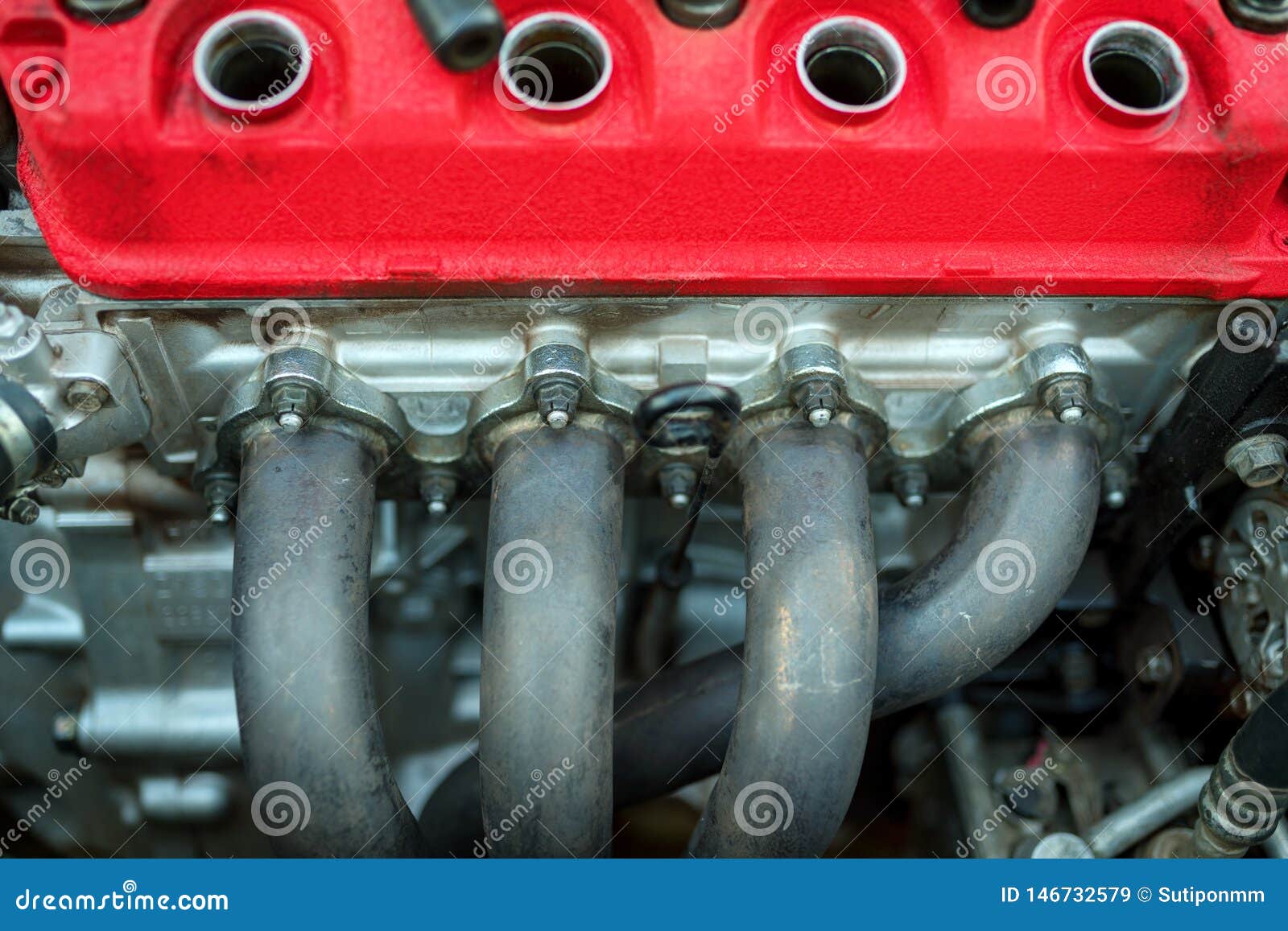 Four-cylinder Gasoline Engine Red Color Stock Image - Image of ...