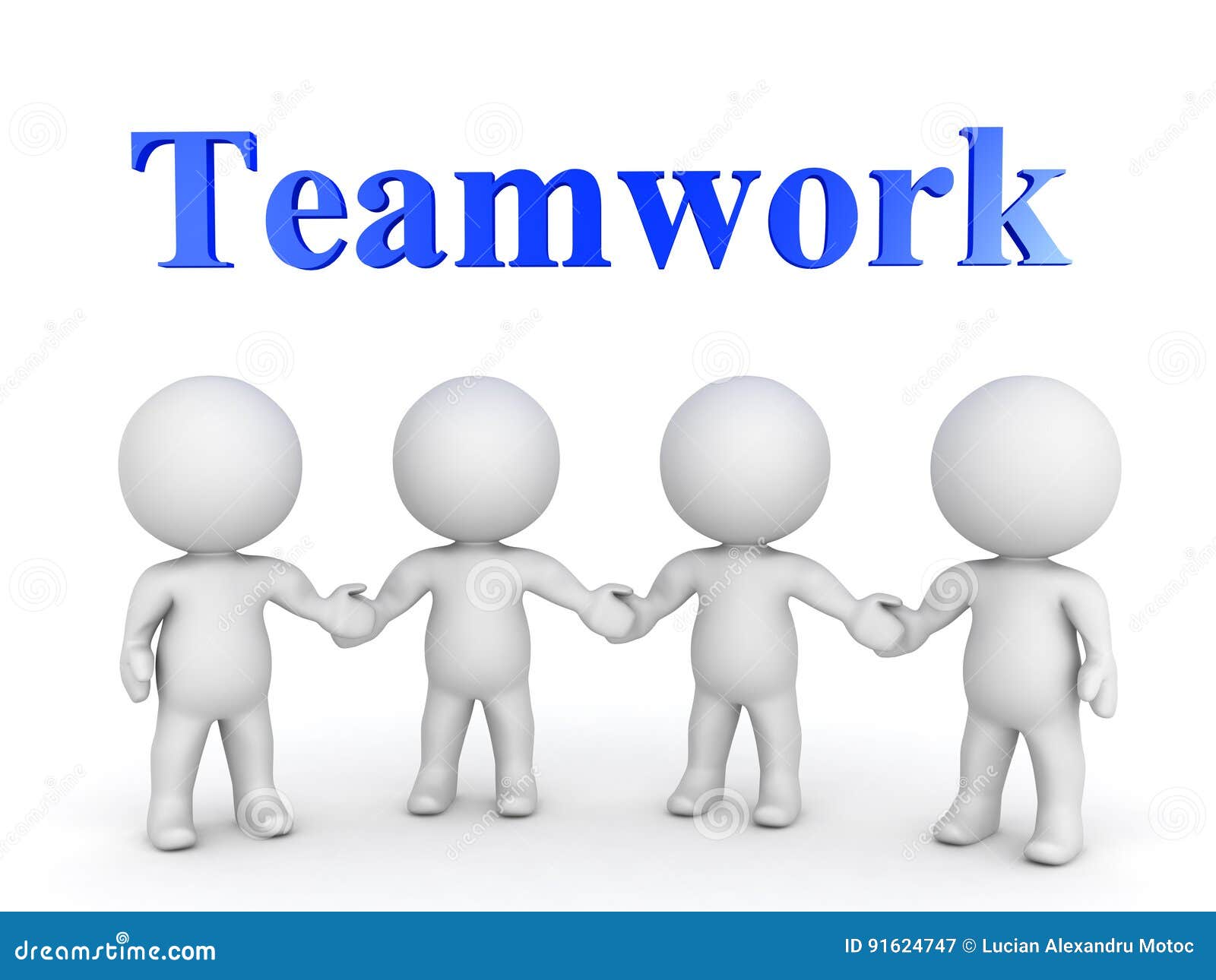 Four 3D Character Holding Hands with TEAMWORK Text Written Above Stock ...