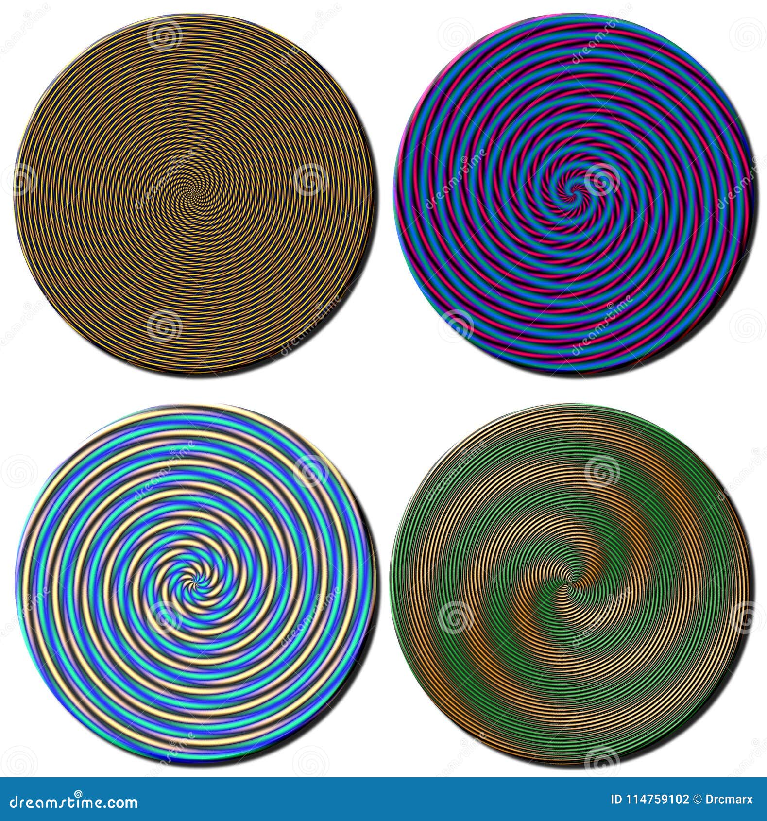 Four 3D Spiral Patterned Circular Disks Stock Illustration ...