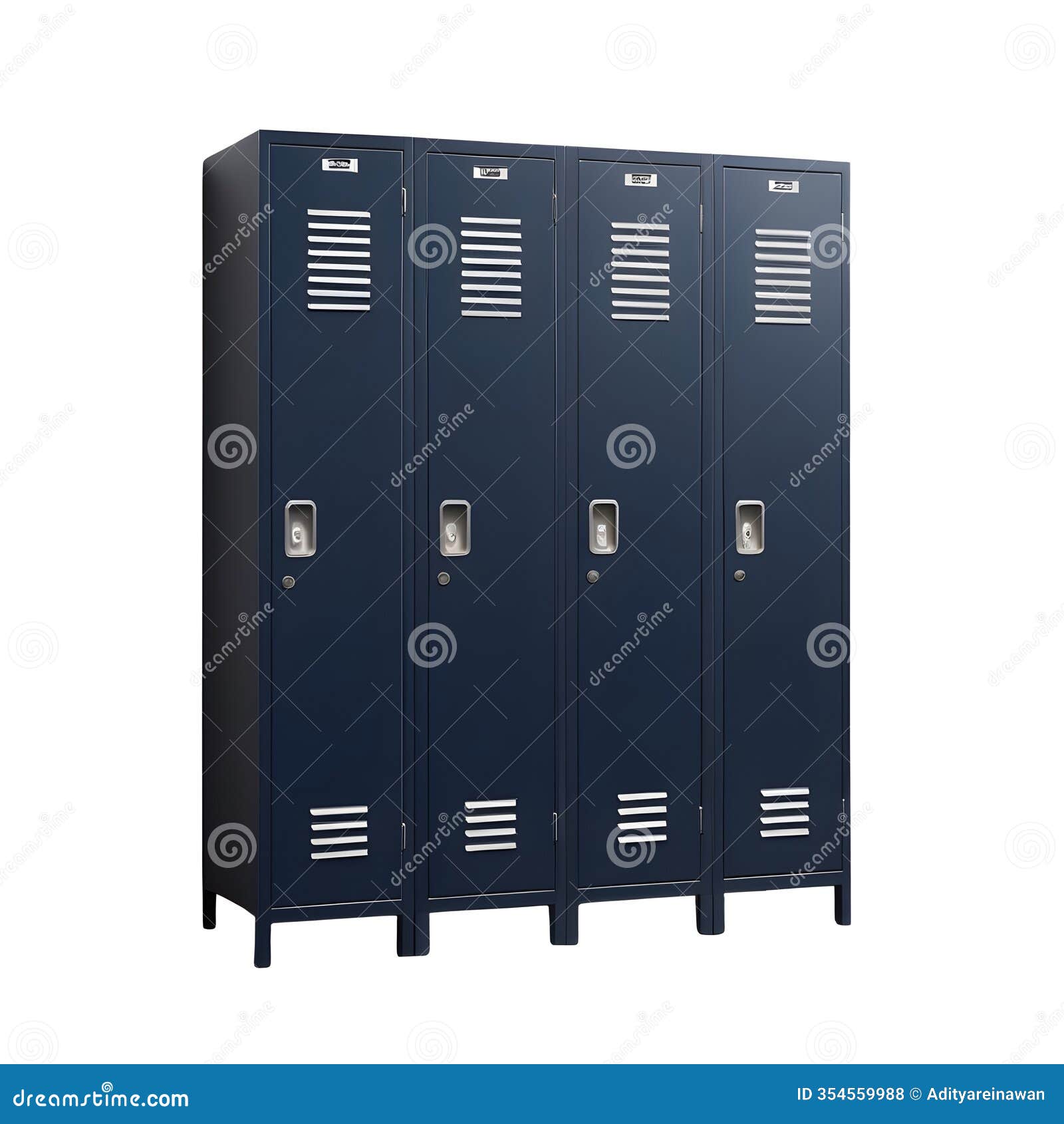 Four Dark Blue Steel Lockers for School or Gym Storage Solutions Stock ...