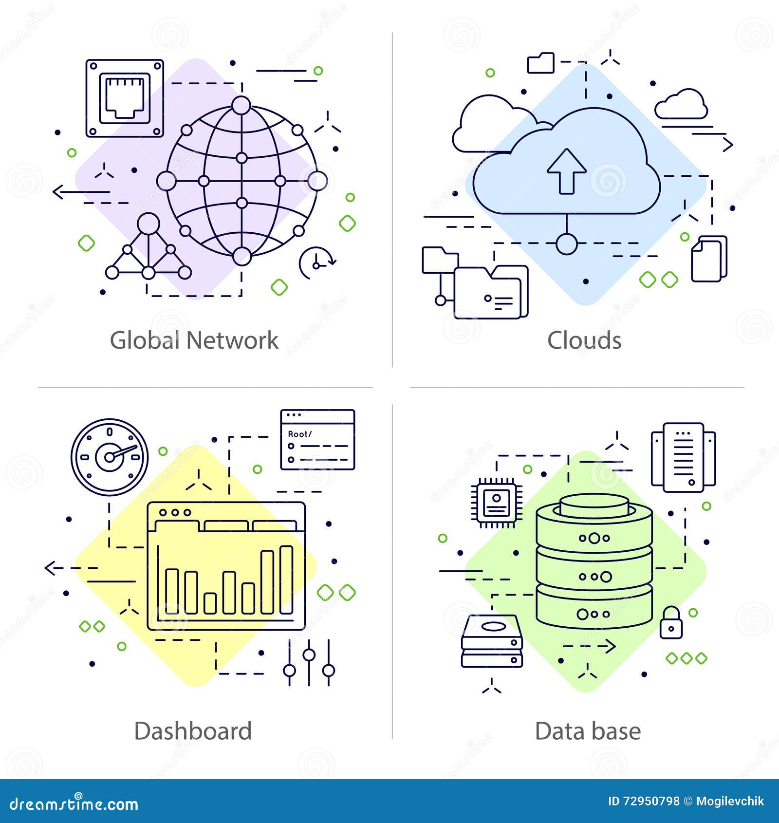 Four Datacenter Icon Set stock vector. Illustration of cloud - 72950798