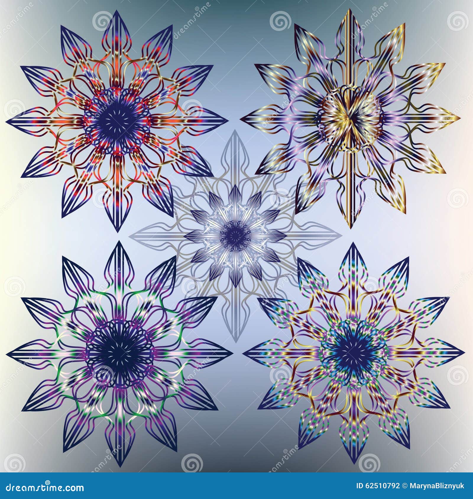 Four Decorative Colorful Snowflakes Stock Vector - Illustration of ...