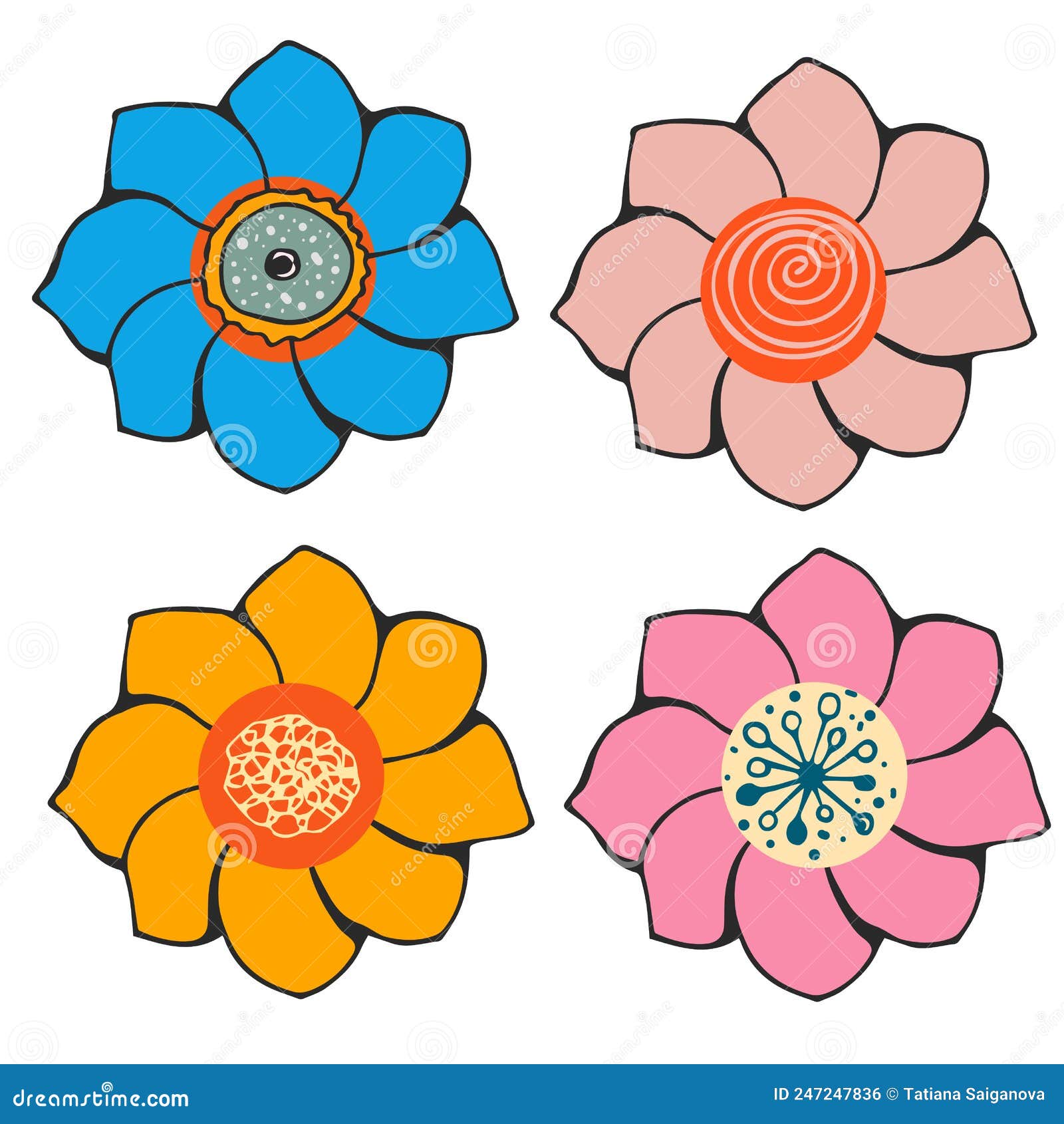 Four Decorative Flowers for Decoration Stock Vector - Illustration of ...