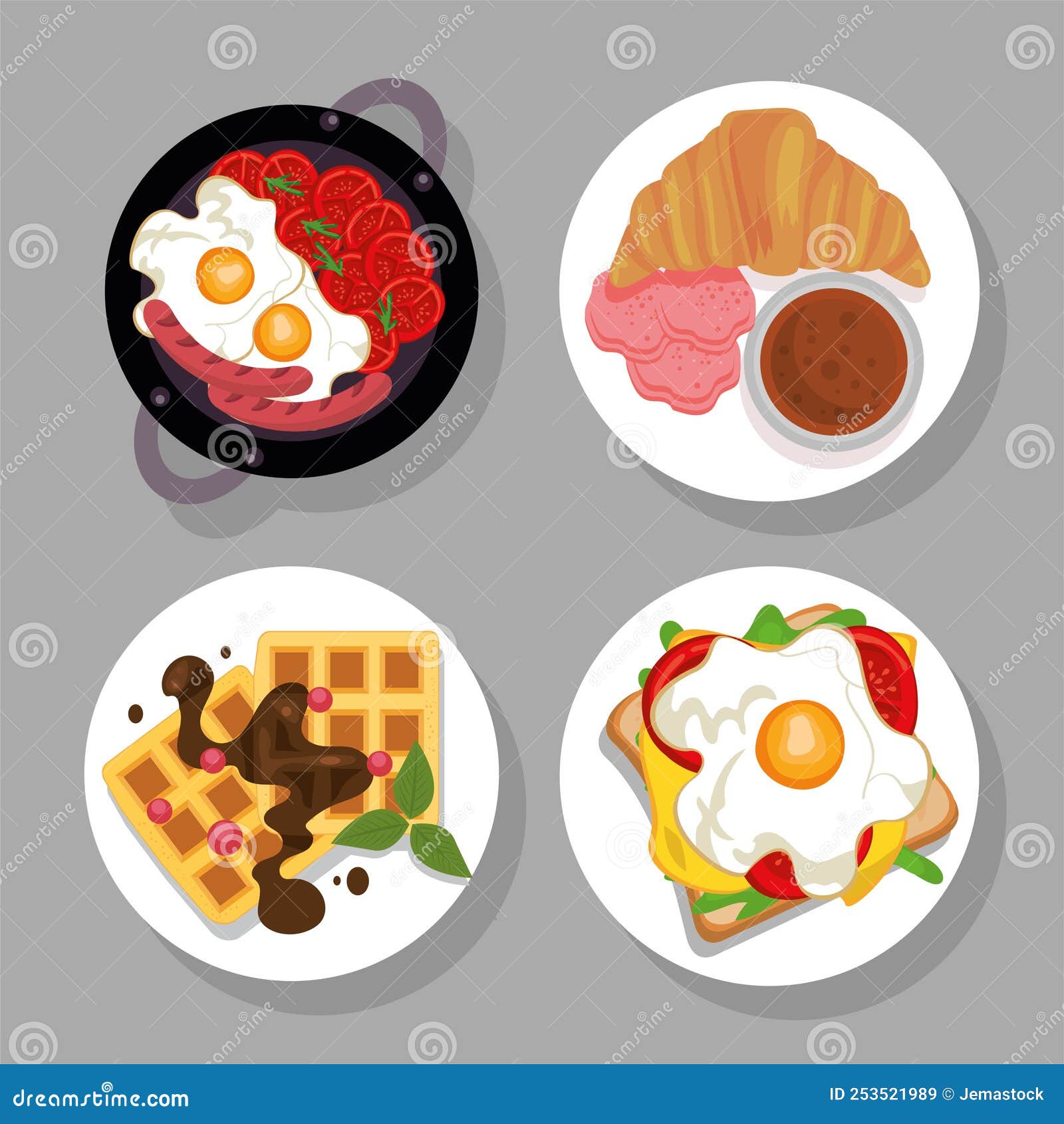 Four Delicious Breakfasts Menus Stock Vector - Illustration of healthy ...