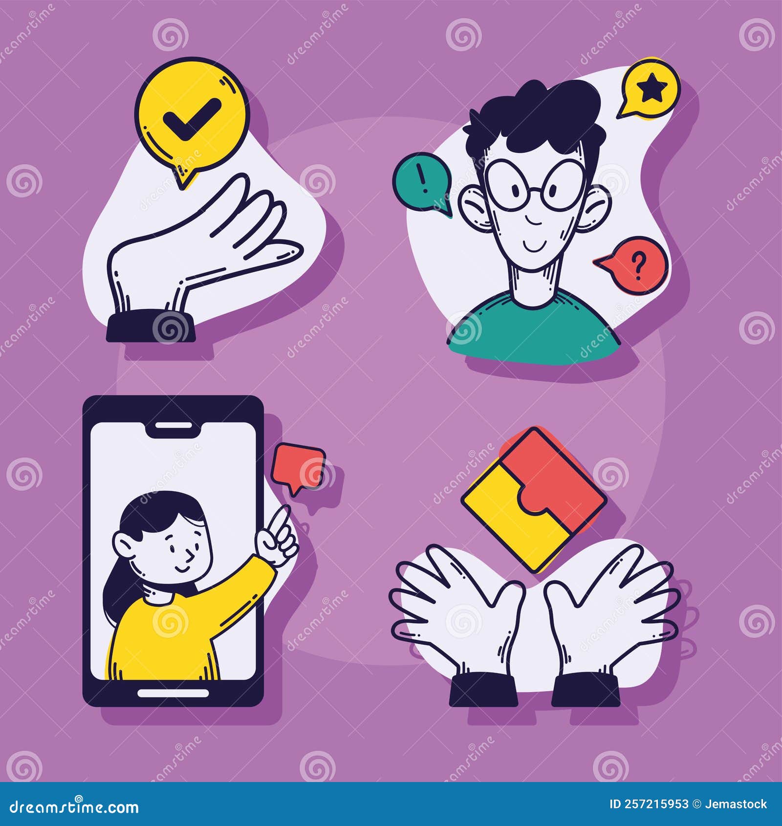 Four developers and icons stock vector. Illustration of pieces - 257215953