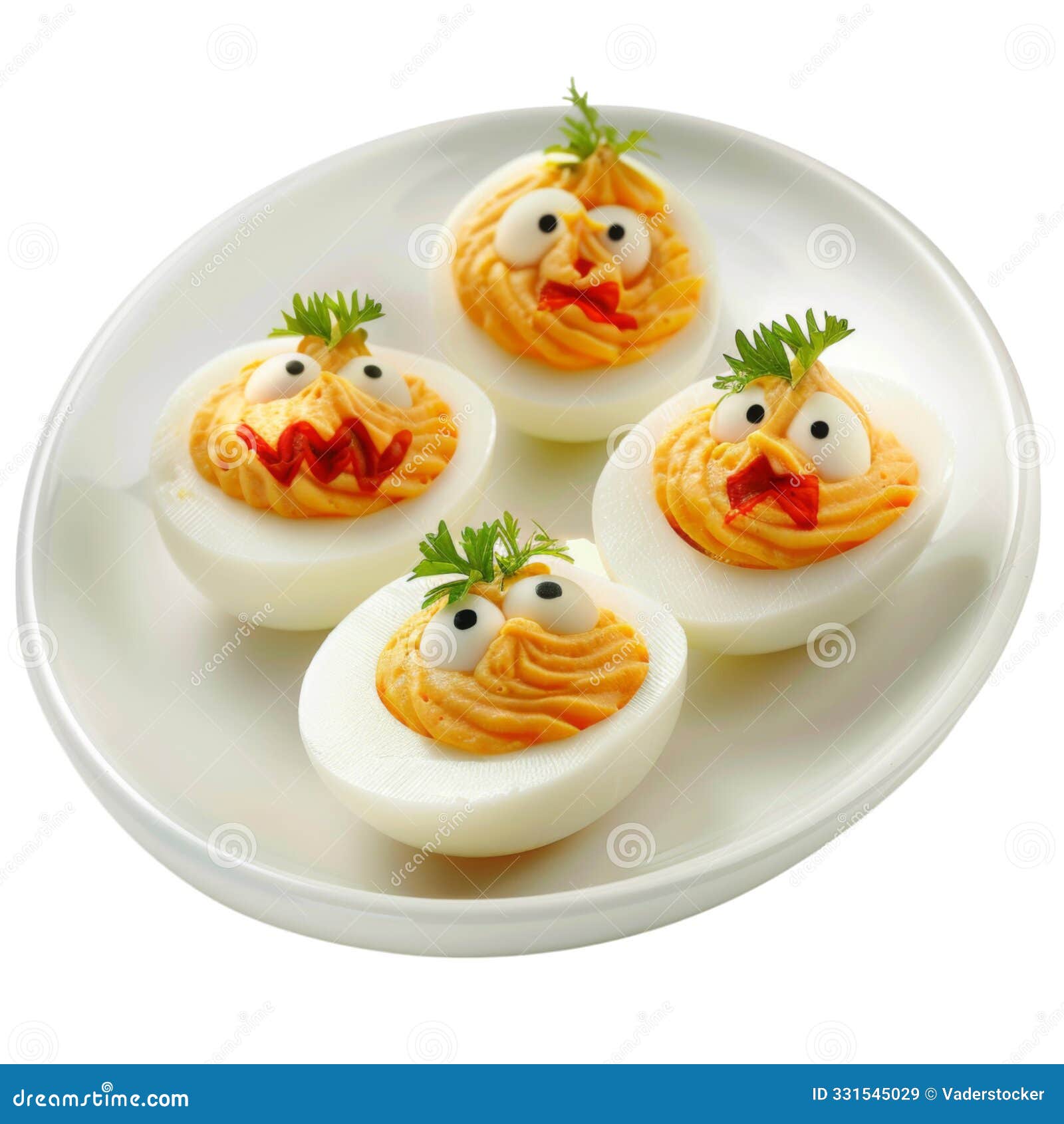 Four Deviled Eggs with Funny Faces and Googly Eyes Stock Illustration ...