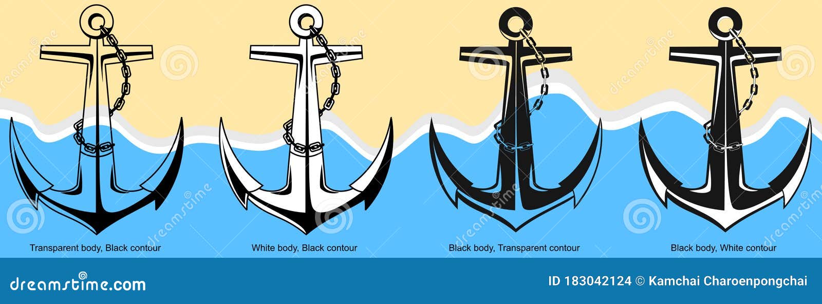 Set Of Different Anchors For Marine Design. Illustration Of A Ship`s ...