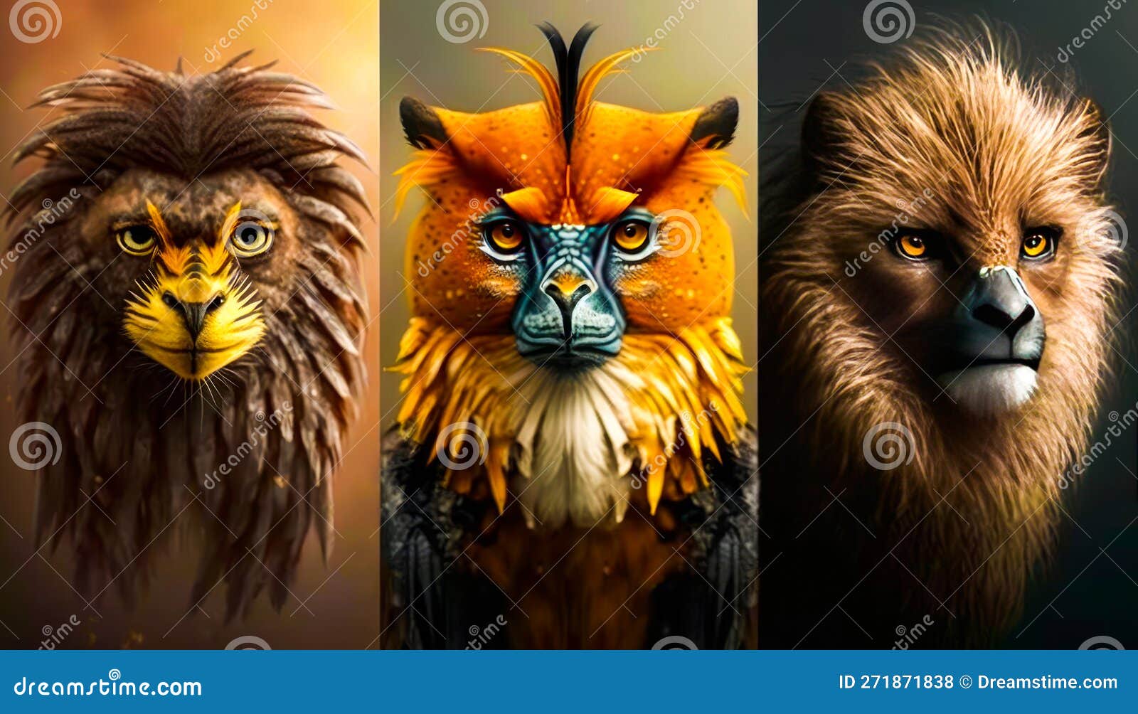 Four Different Animal Heads with Different Colors. Generative AI Stock ...