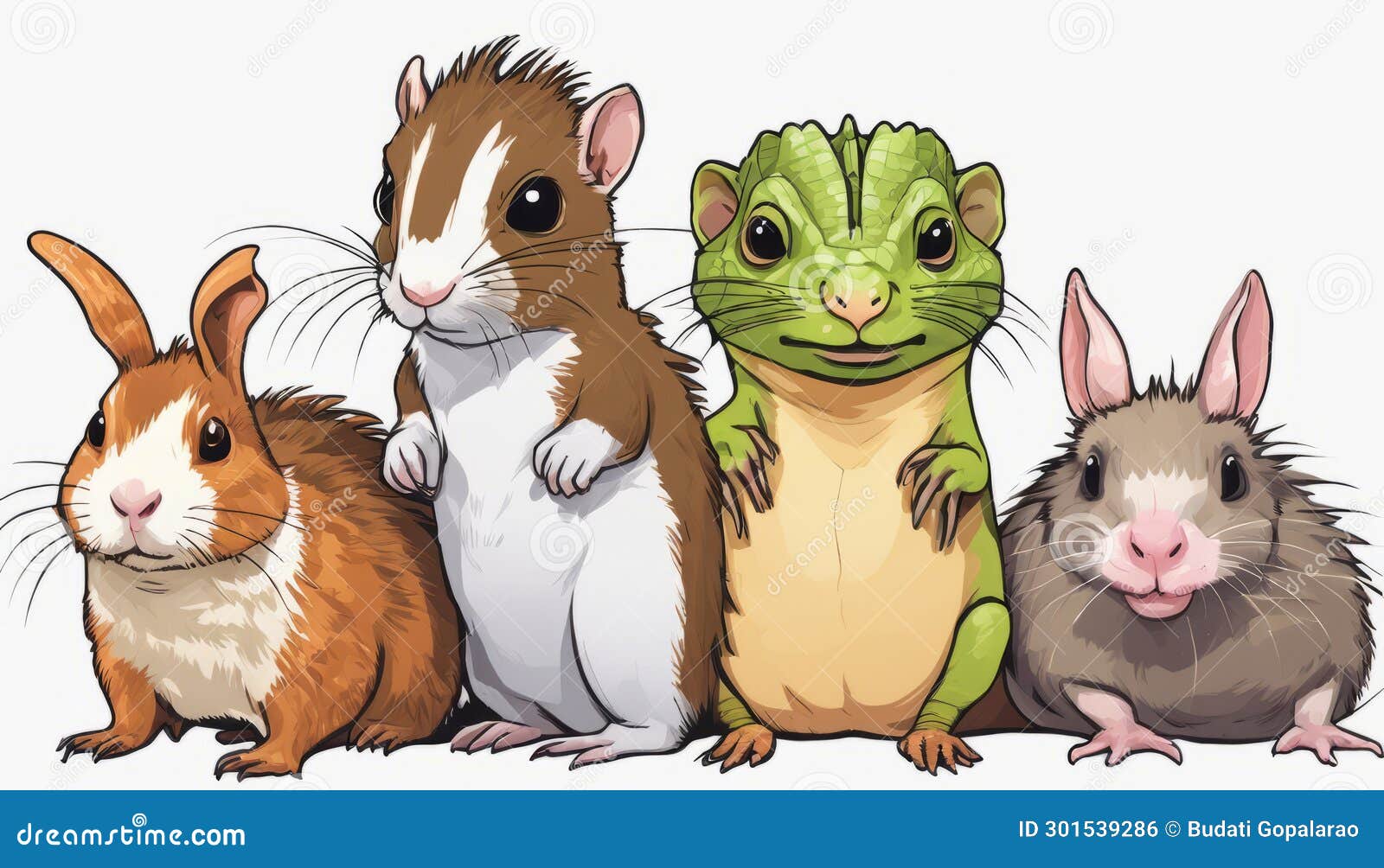 Four Different Animals, Including a Lizard, Posing for a Picture Stock ...