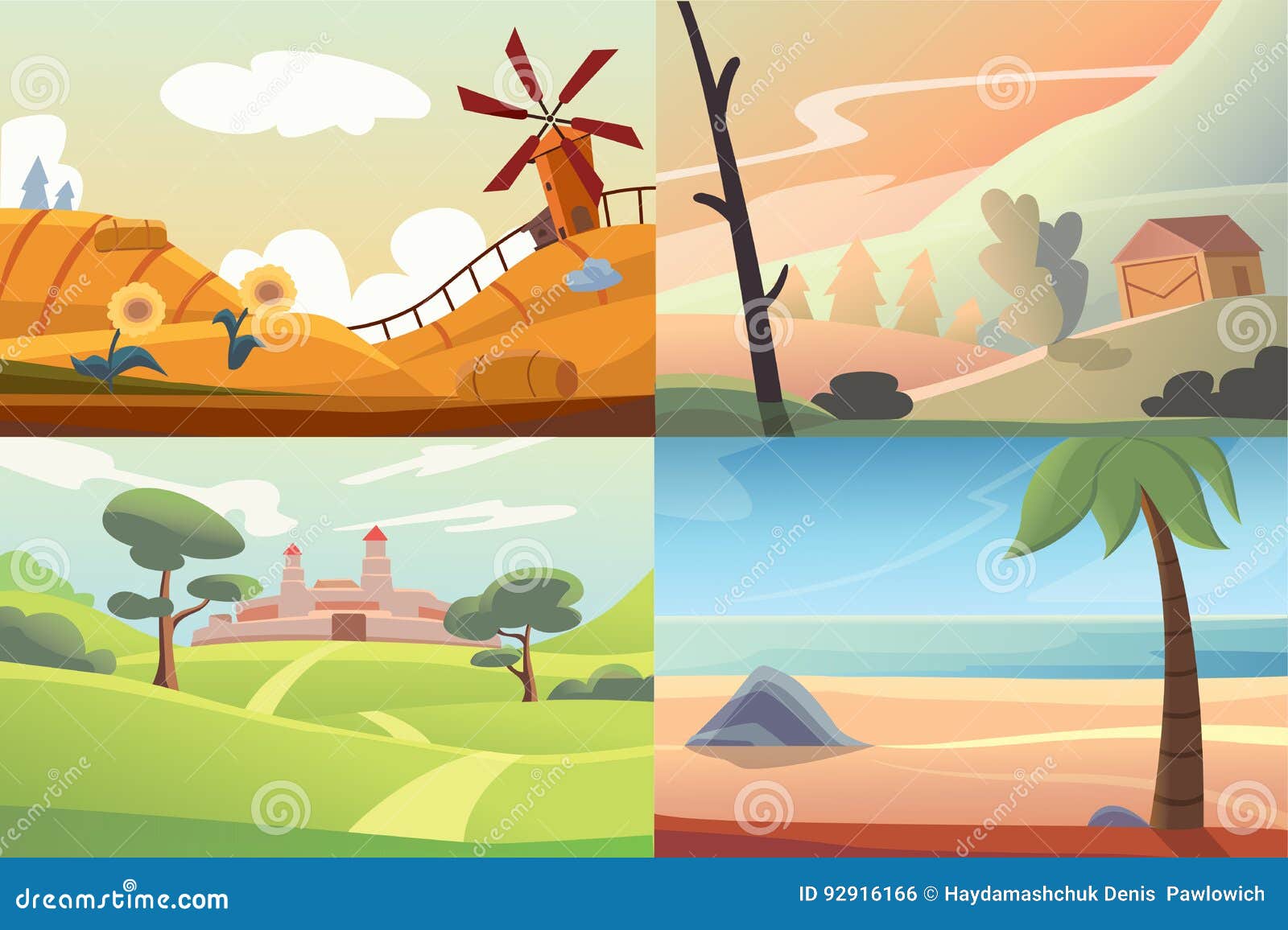 Four Different Beautiful Scenes of Nature Stock Vector - Illustration ...