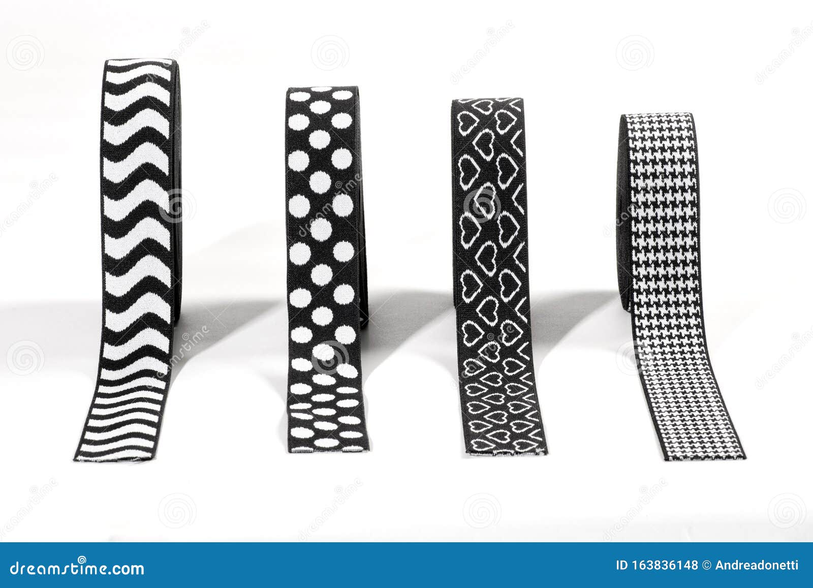 Four Different Black and White Elastic Ribbons Stock Photo - Image of ...