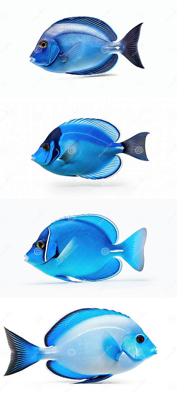 Four Different Blue Fish on a White Background Stock Illustration ...