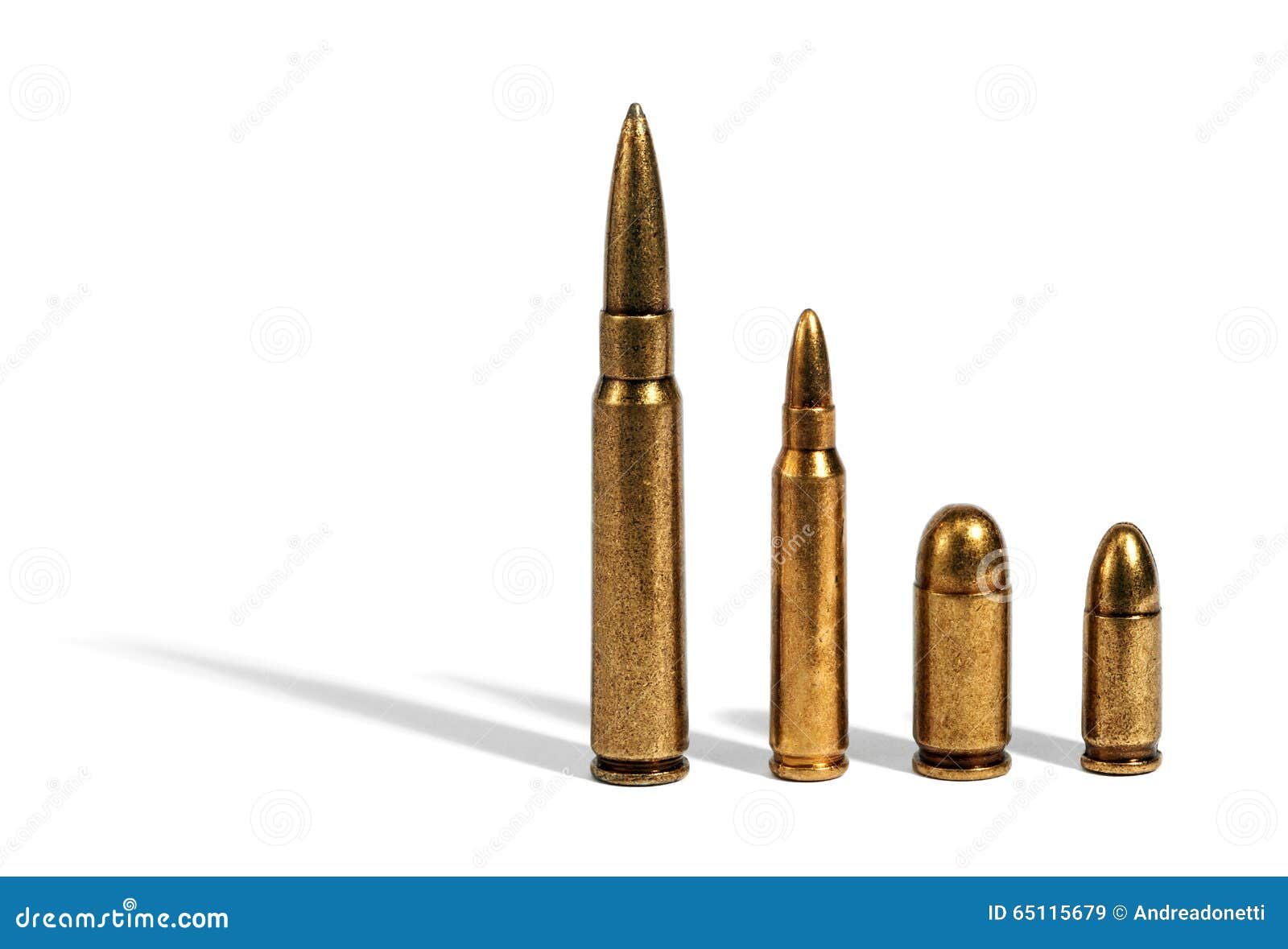 Four Different Bullets on White Stock Image - Image of four, shoot ...