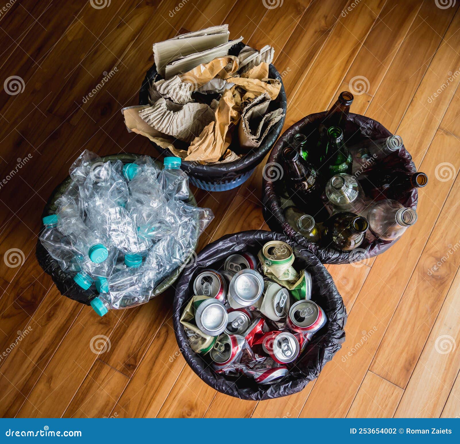 The Four Different Container for Sorting Plastic, Paper, Metal and ...
