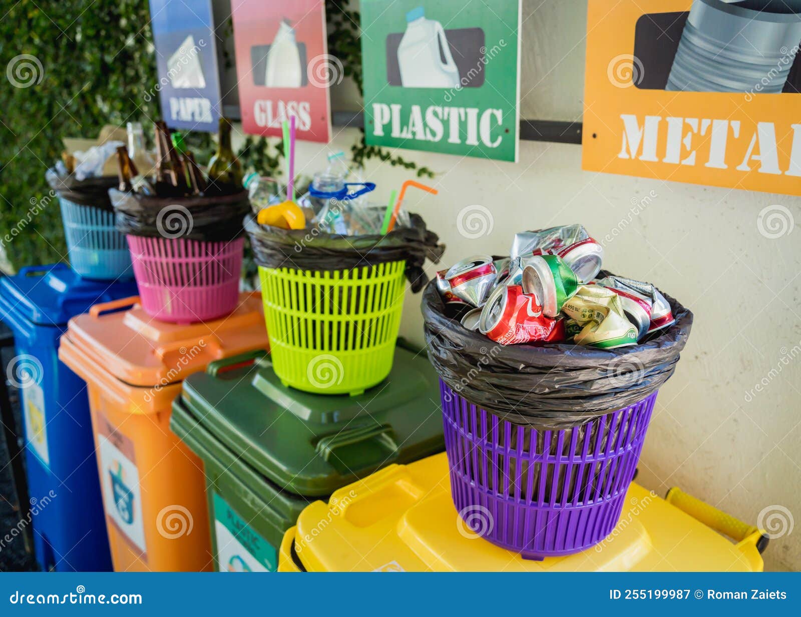 The Four Different Container for Sorting Plastic, Paper, Metal and ...