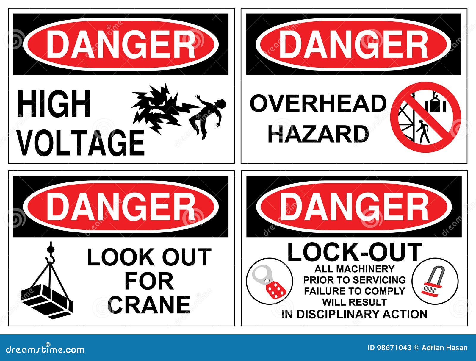 FOUR DIFFERENT DANGER SIGN stock vector. Illustration of high - 98671043