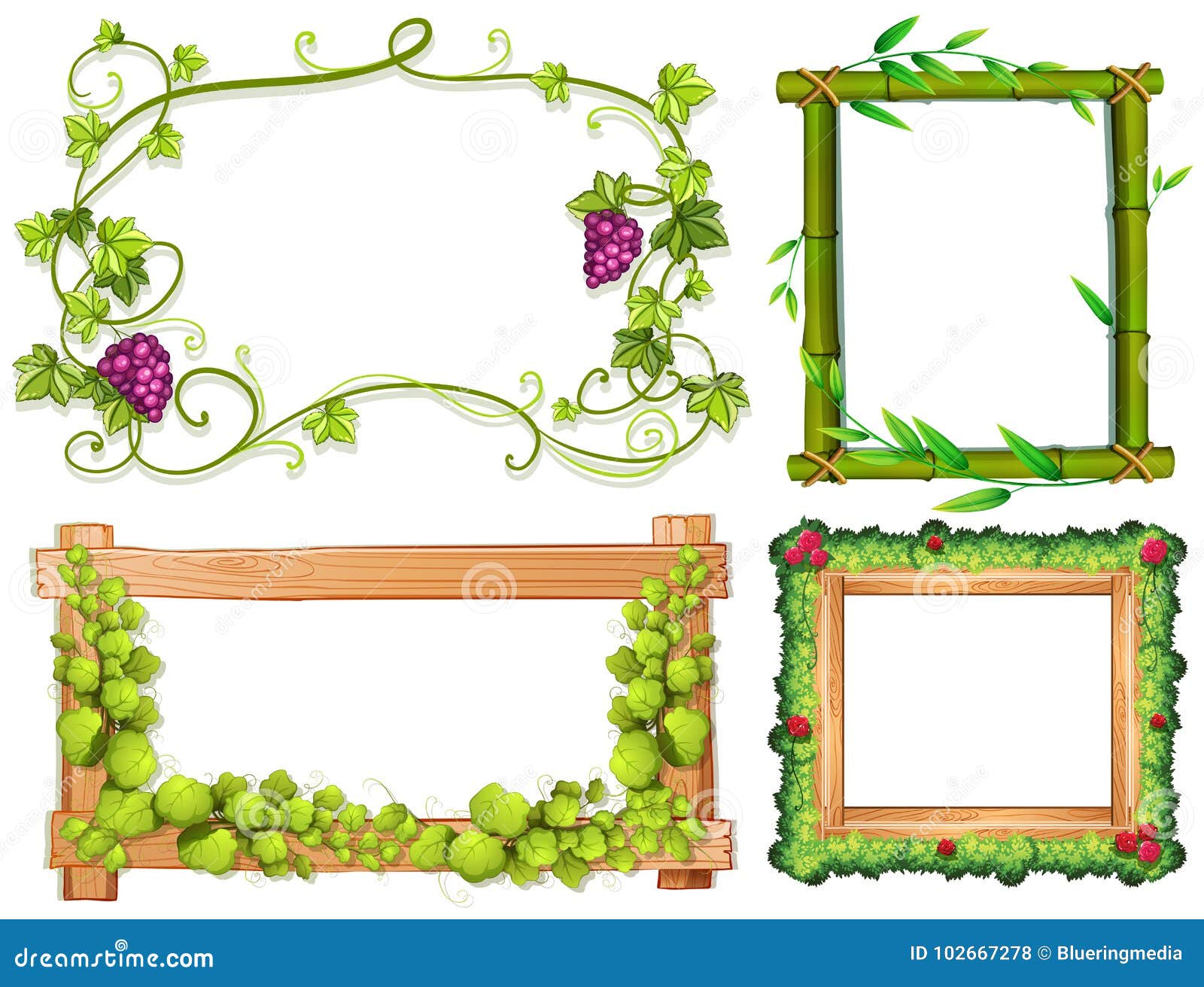 Four Different Designs of Frames with Green Leaves Stock Vector ...