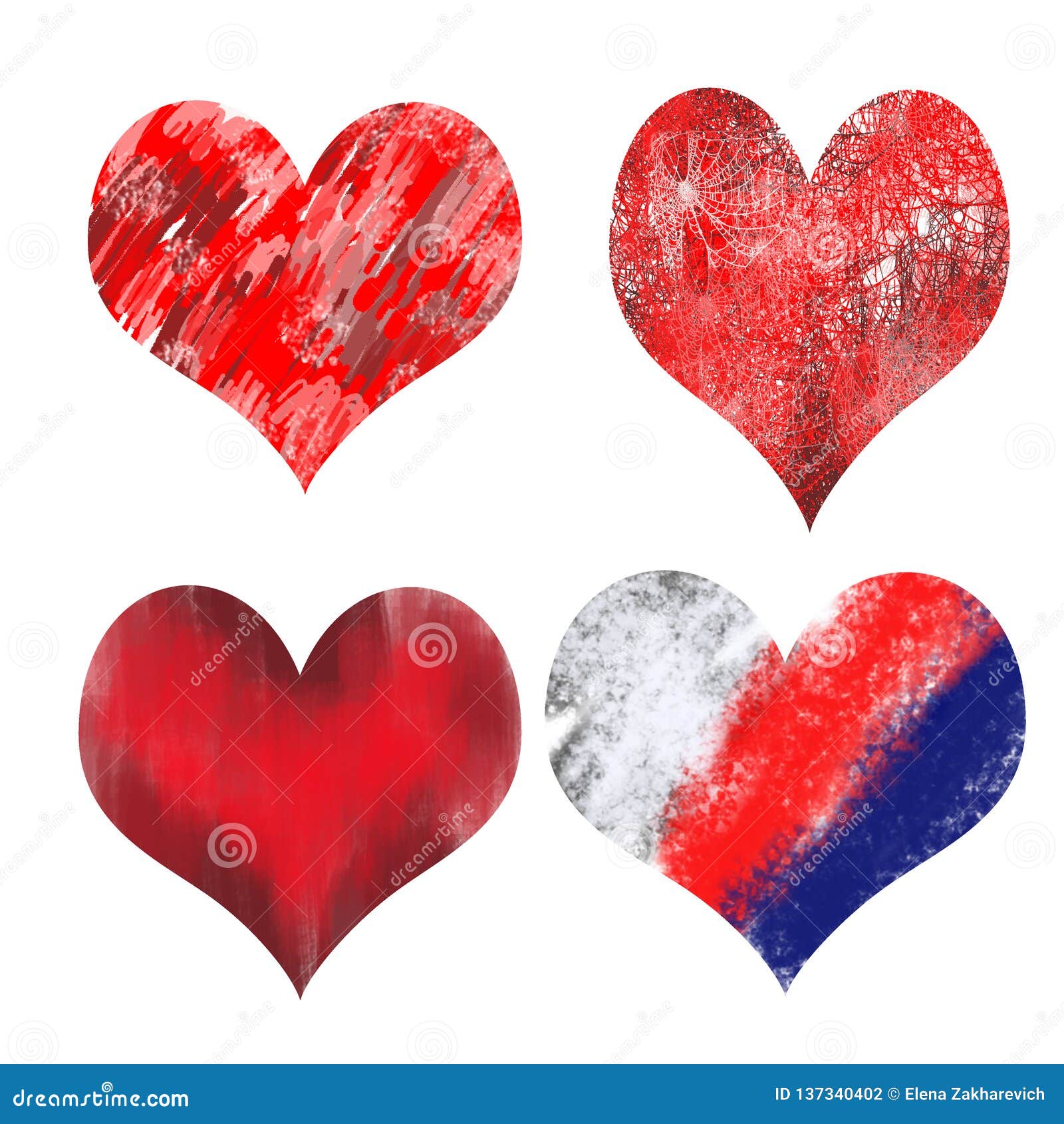 Four Different Drawn Hearts in Red Stock Illustration - Illustration of ...