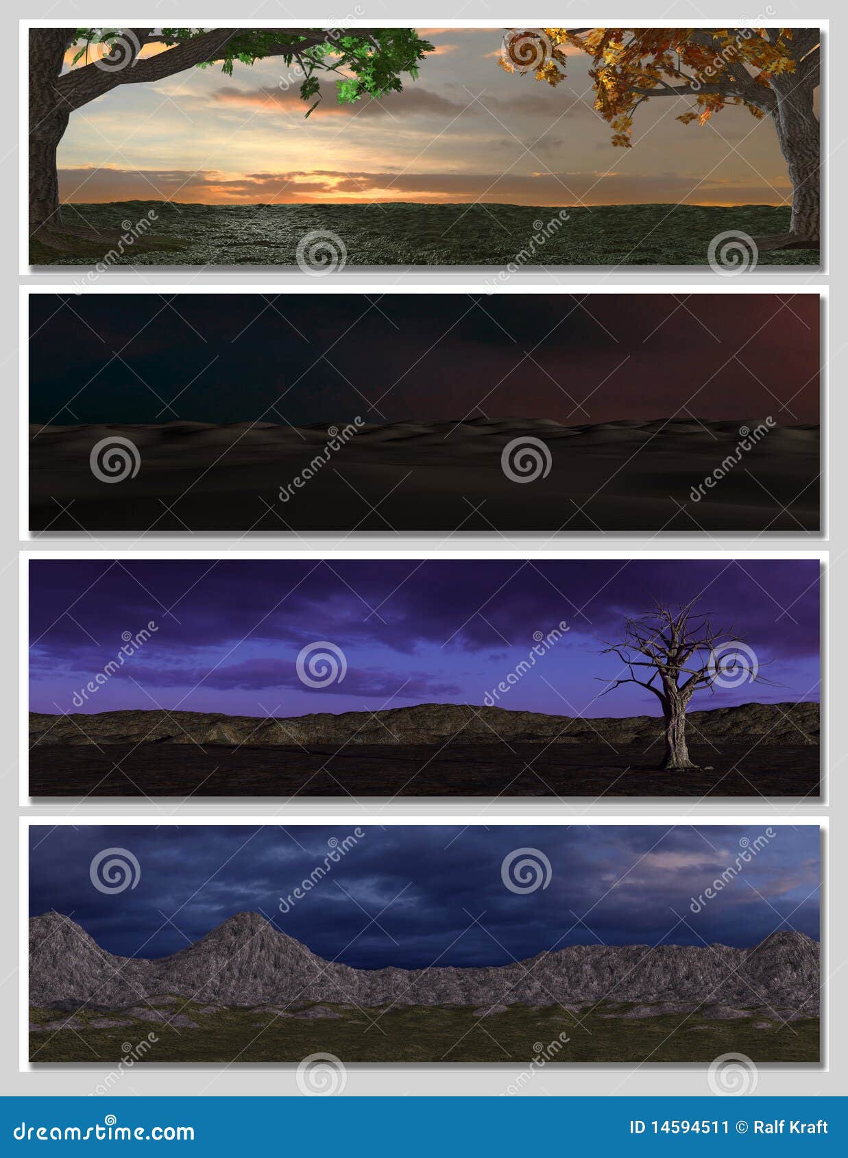 Four Different Fantasy Landscapes for Banner, Stock Illustration ...