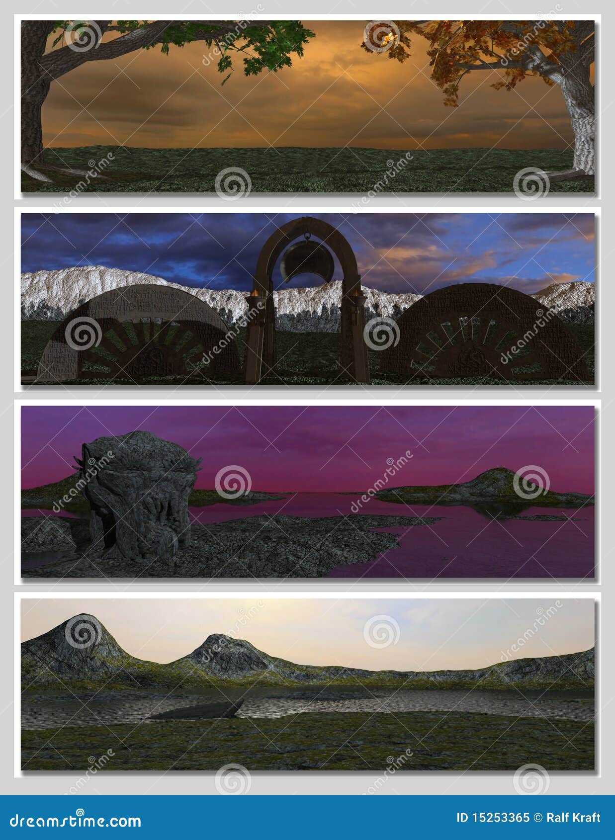 Four Different Fantasy Landscapes Banner Stock Illustrations – 12 Four ...