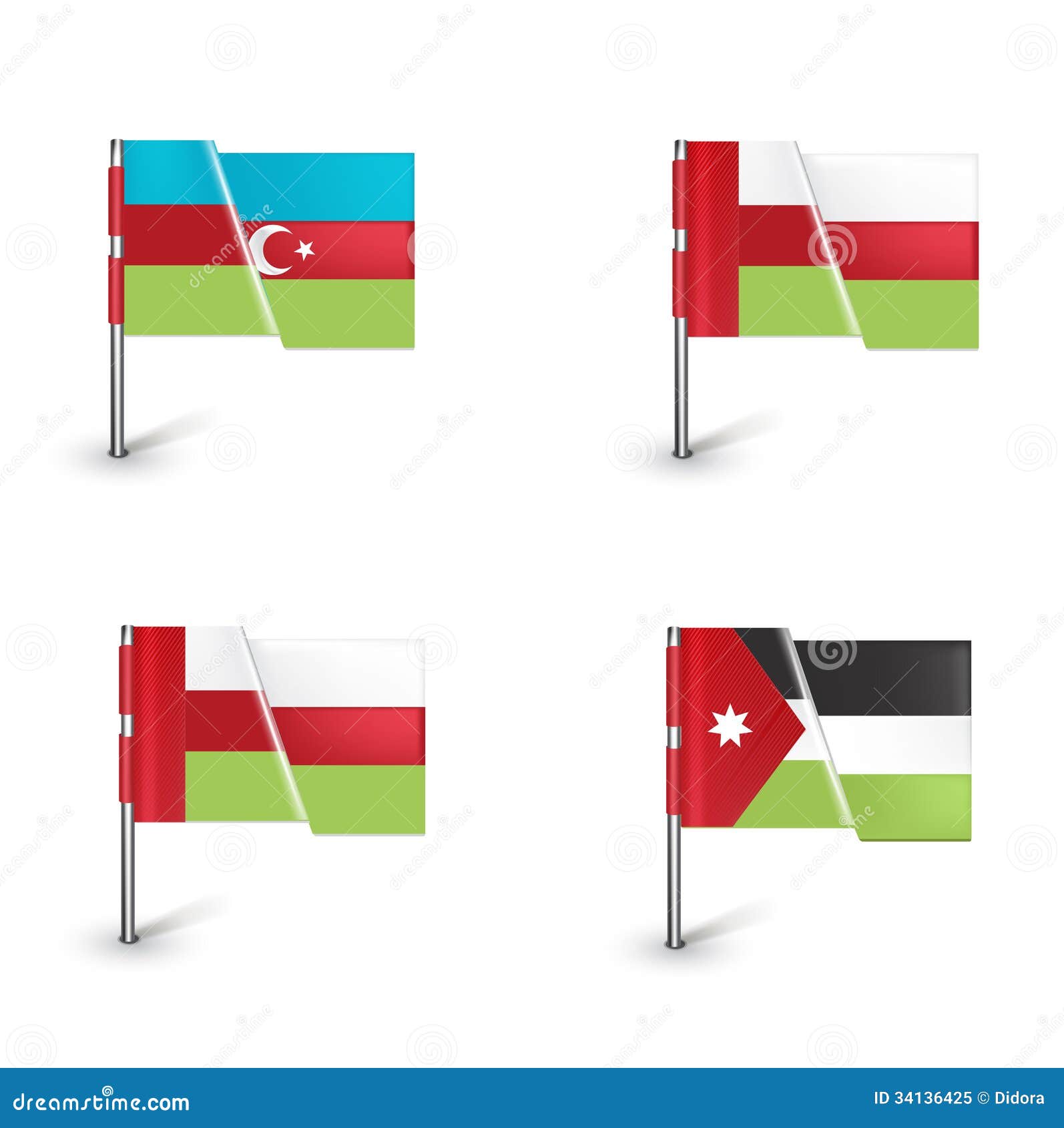 Four Different Flags Isolated on White Stock Vector - Illustration of ...