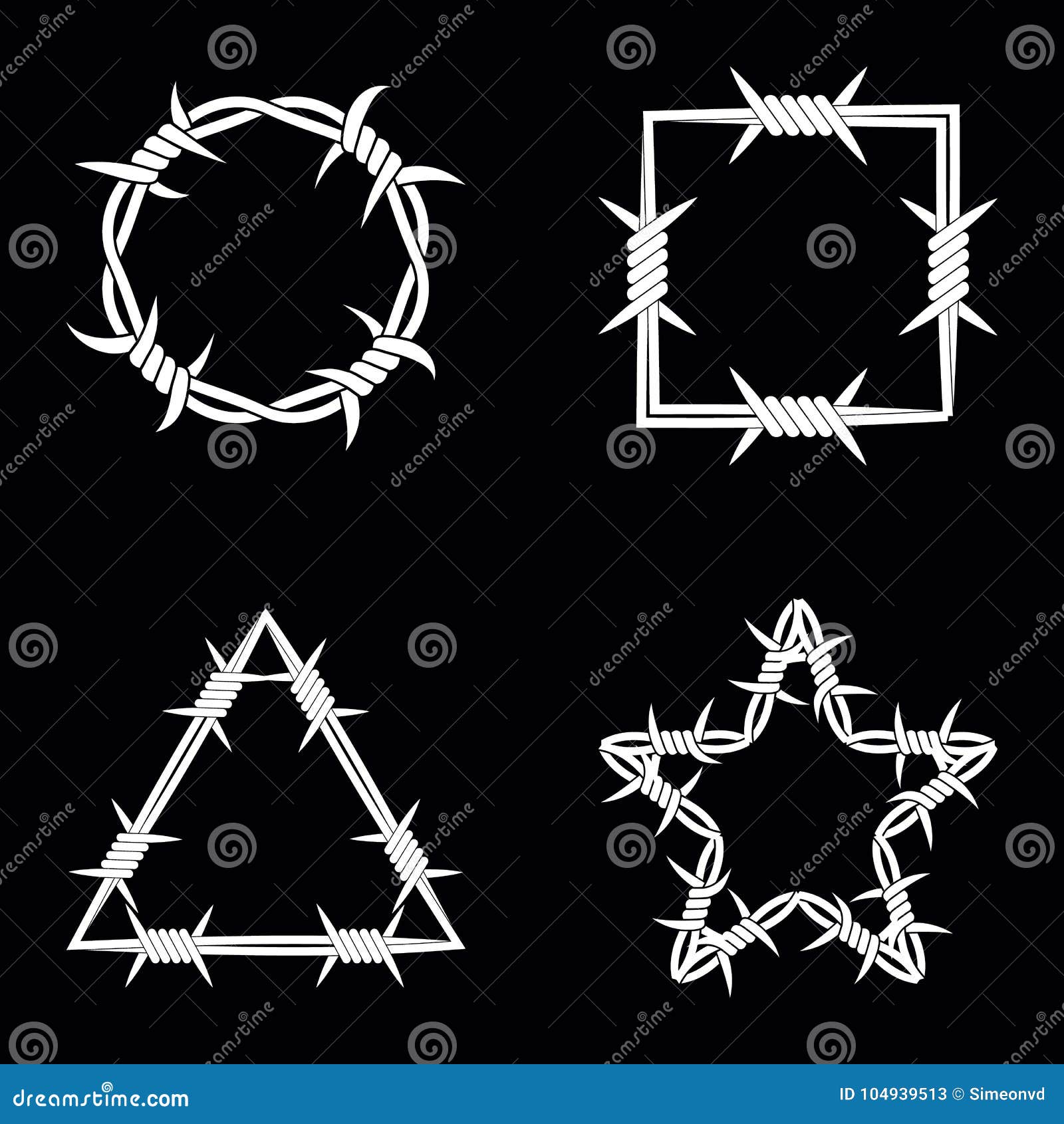 Four Different Geometric Shape. Vector Silhouette of Barbed Wire Stock ...
