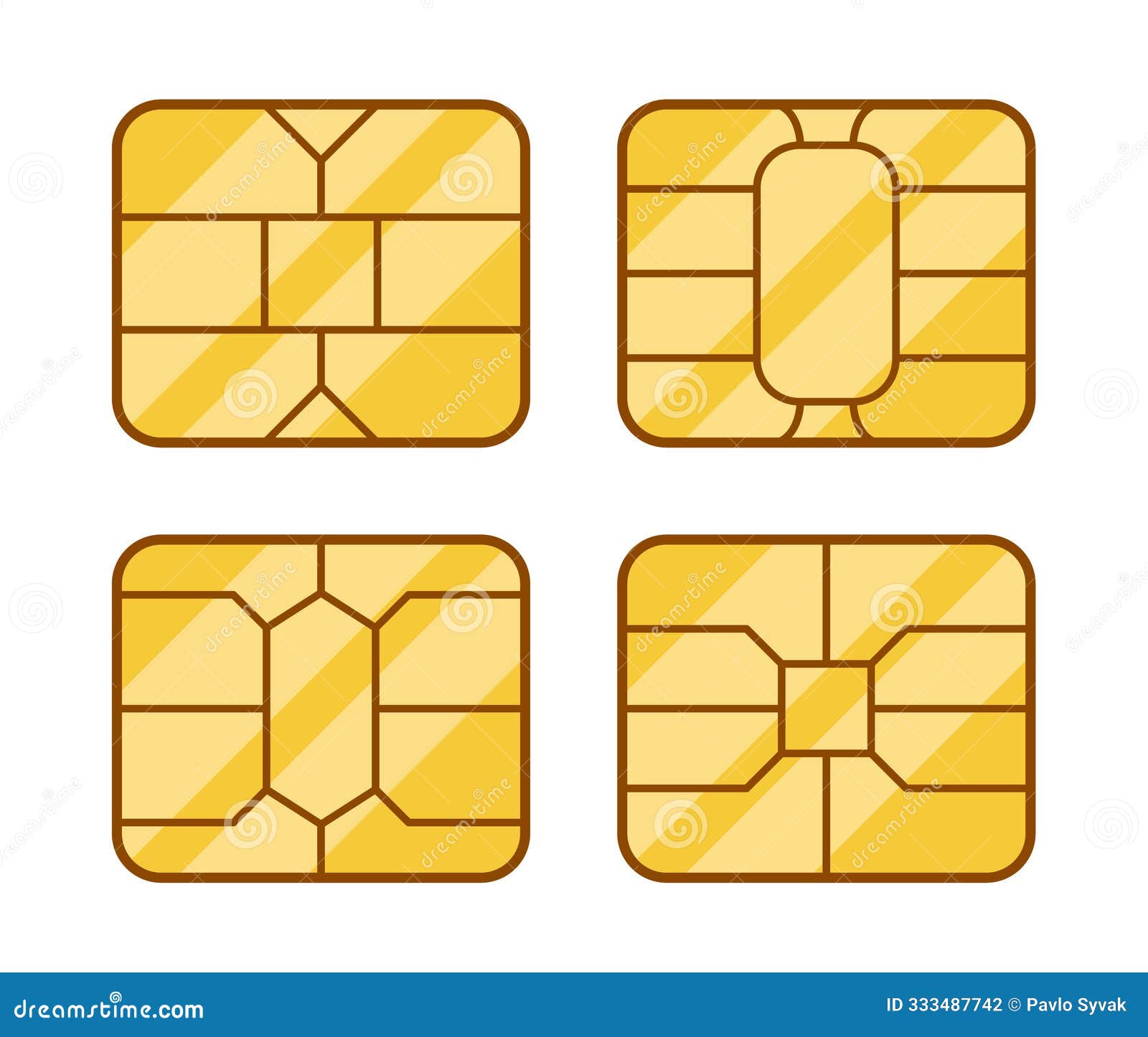 Four Different Golden Sim Cards Each Featuring Unique Internal Memory ...