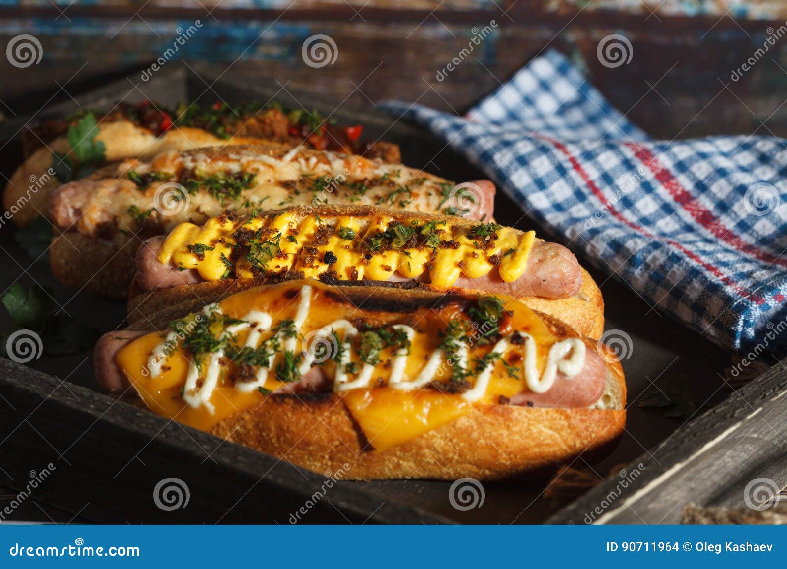 Four different hot dogs stock photo. Image of sausage - 90711964