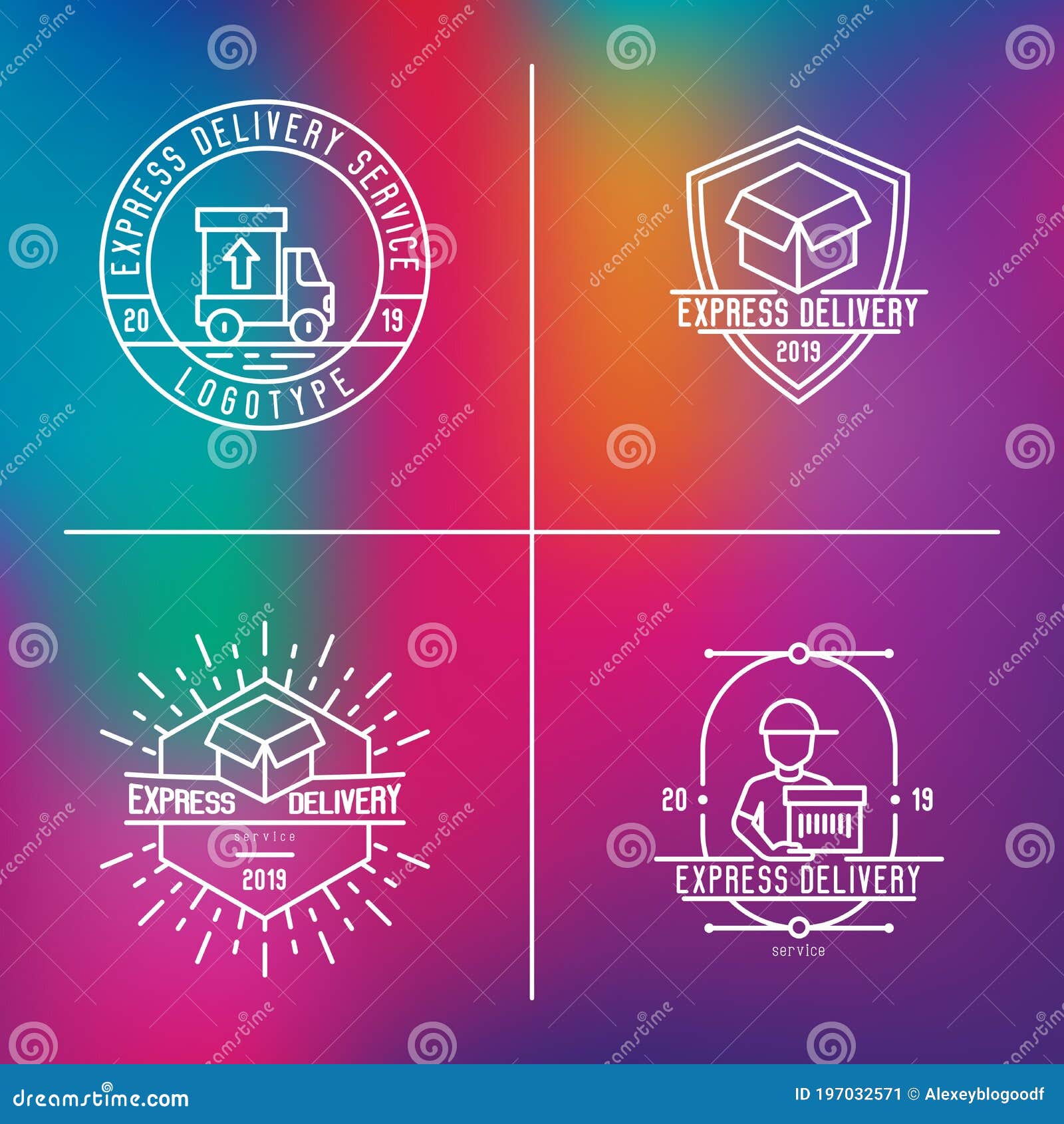 Four Different Logos for Express Delivery Service: Truck with Parcel ...