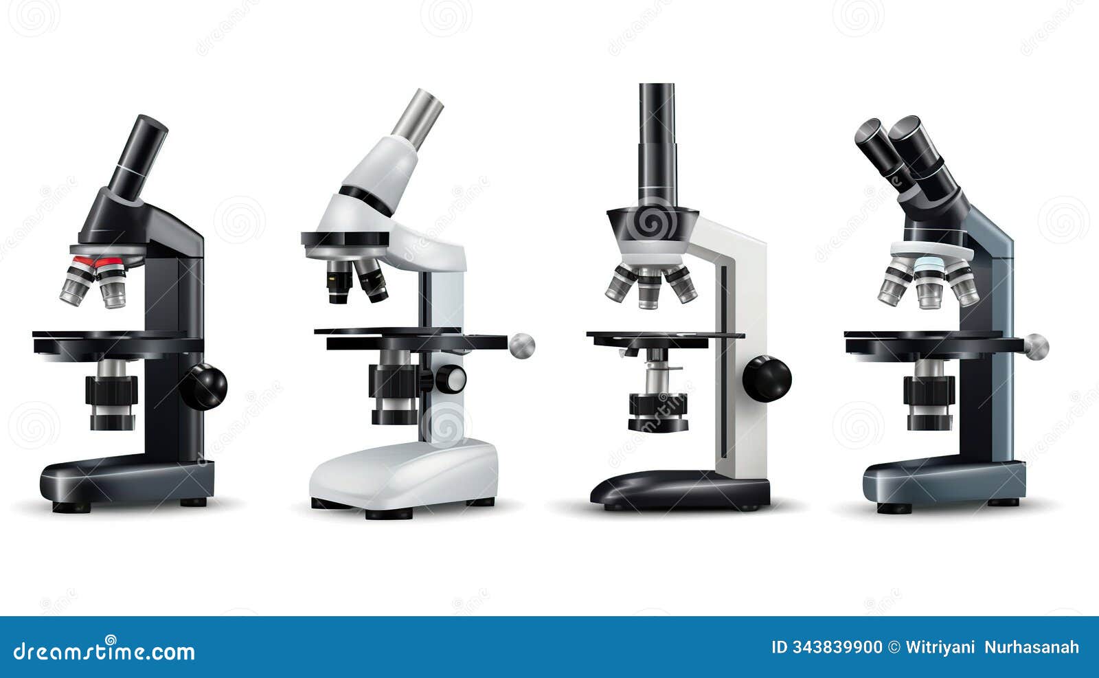 Four Different Microscopes, Isolated on White Background Stock ...