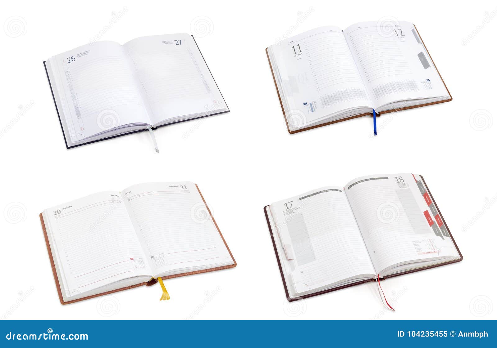 Four Different Open Multi Language Business Diary Stock Image - Image ...