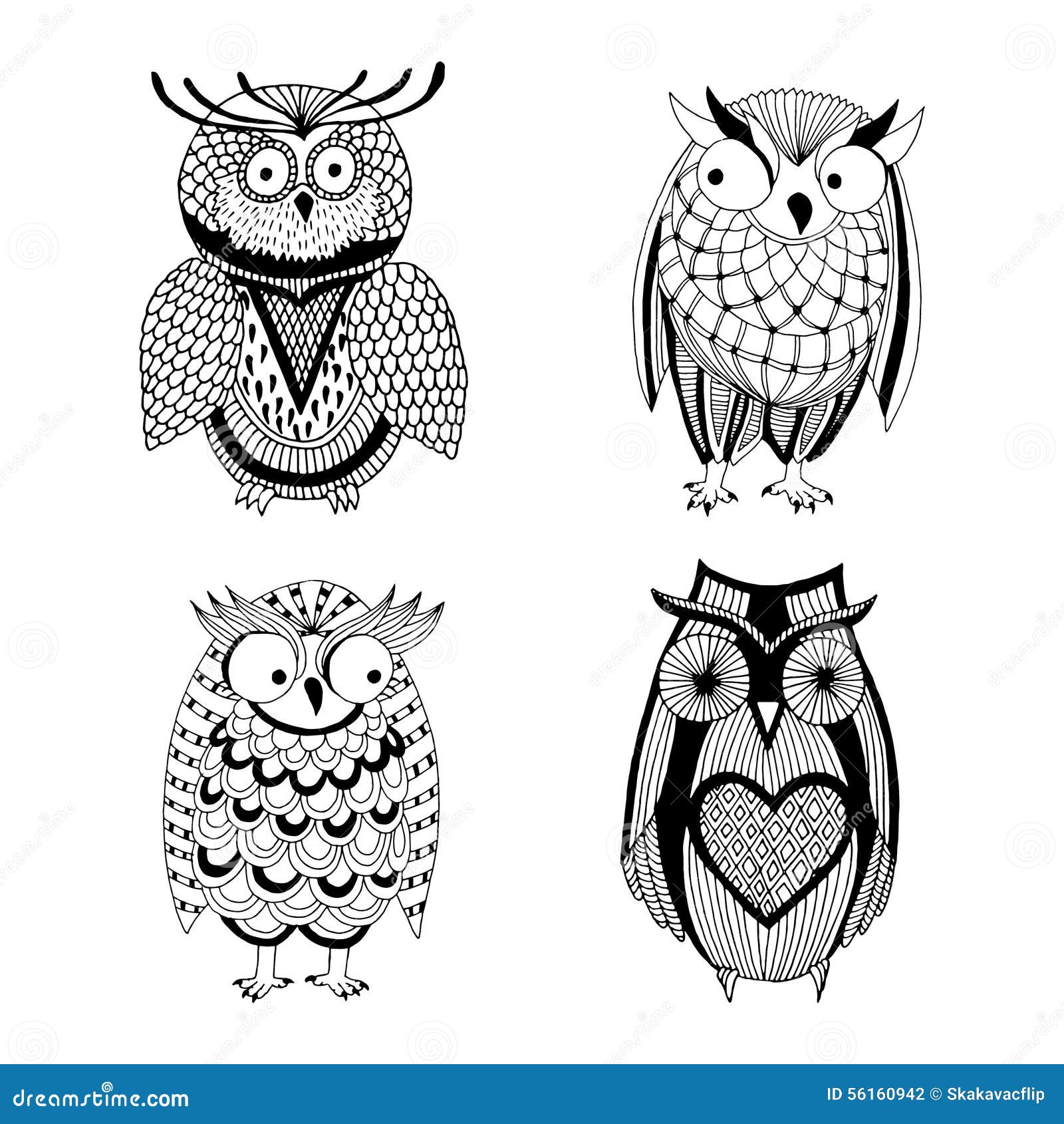 Four Different Owls - Owl Variation Stock Illustration - Illustration ...