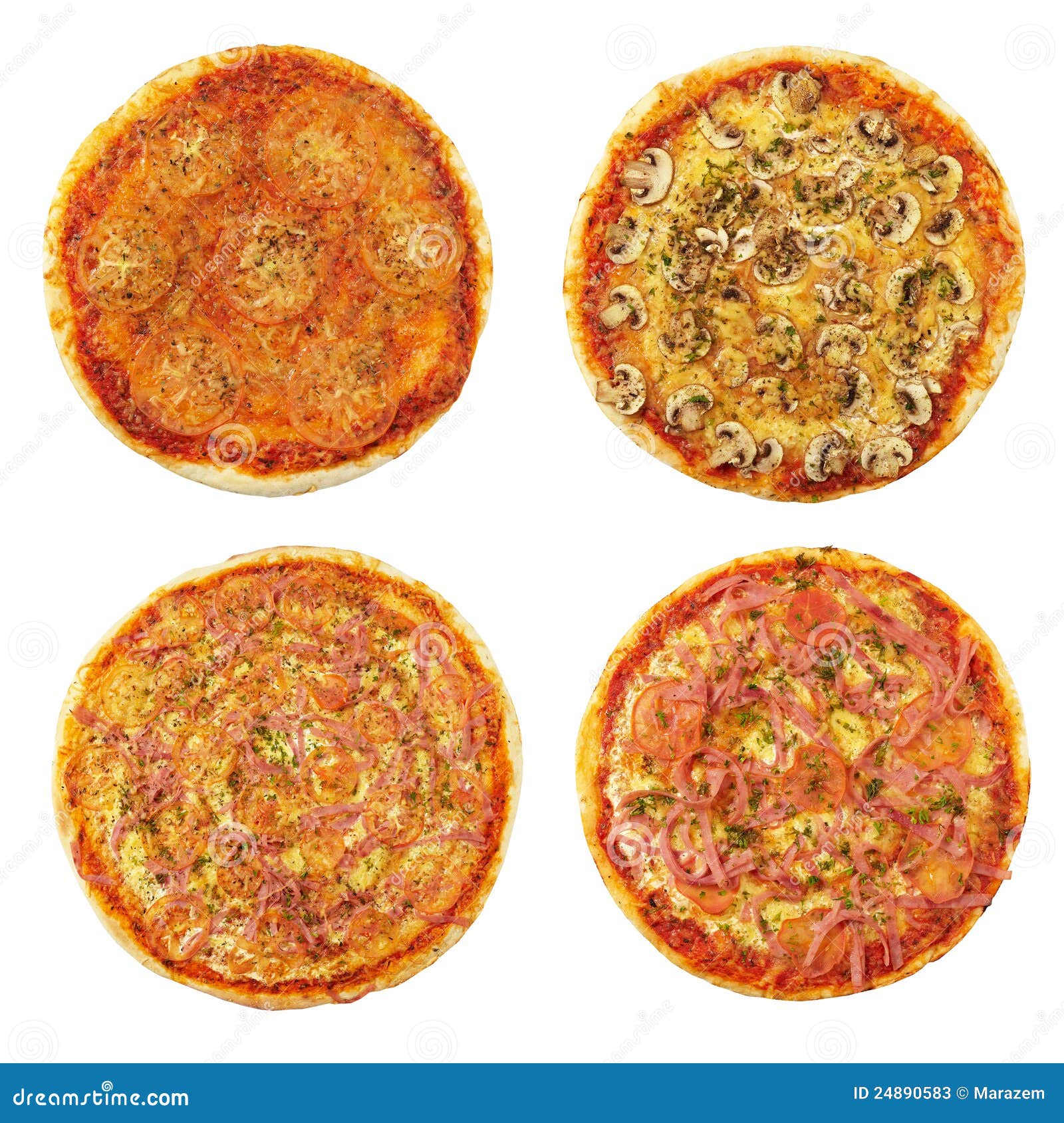 Four different pizzas stock image. Image of mozzarella - 24890583