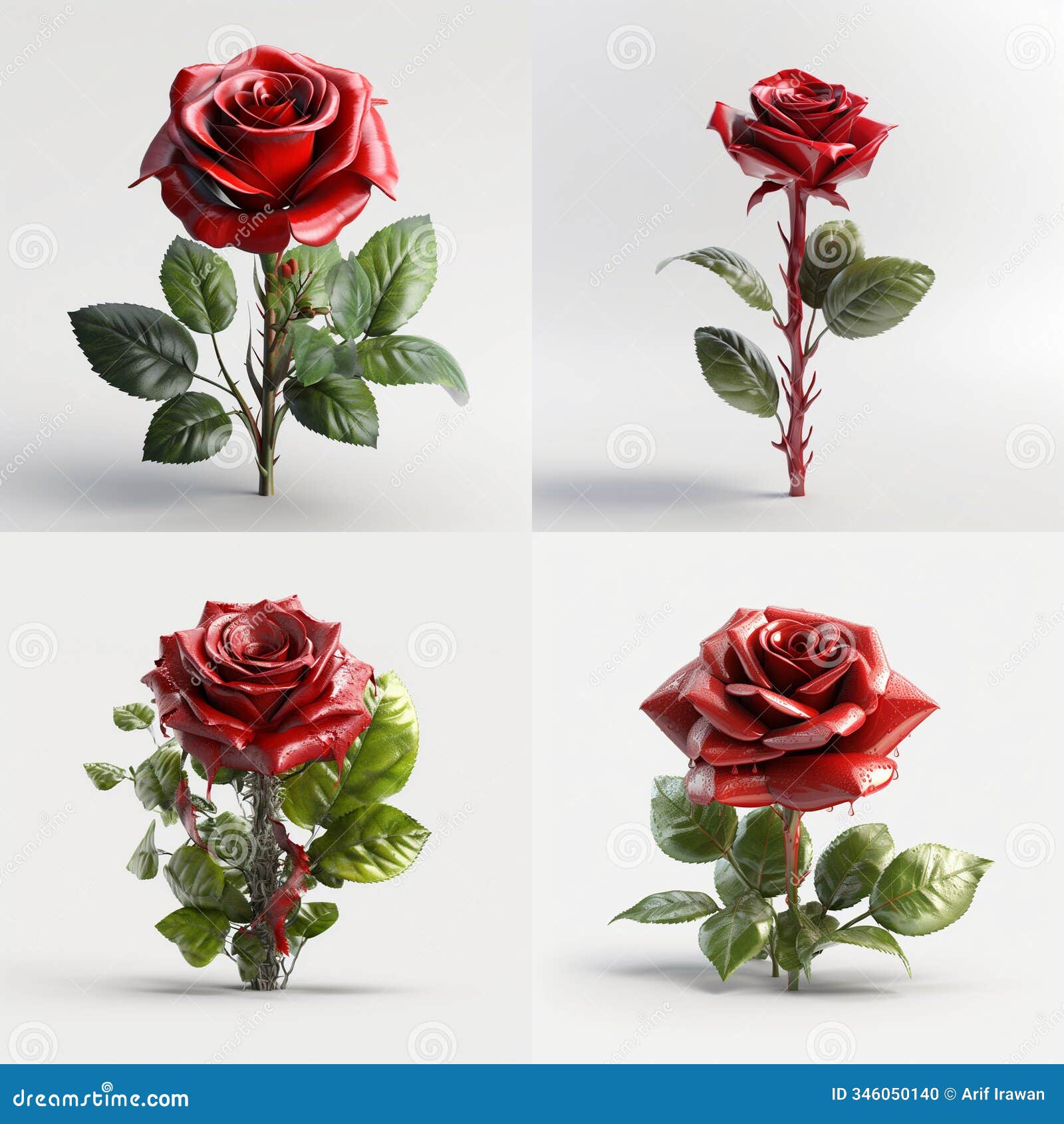 Four Different Red Roses are Shown in Various Stages of Growth Stock ...