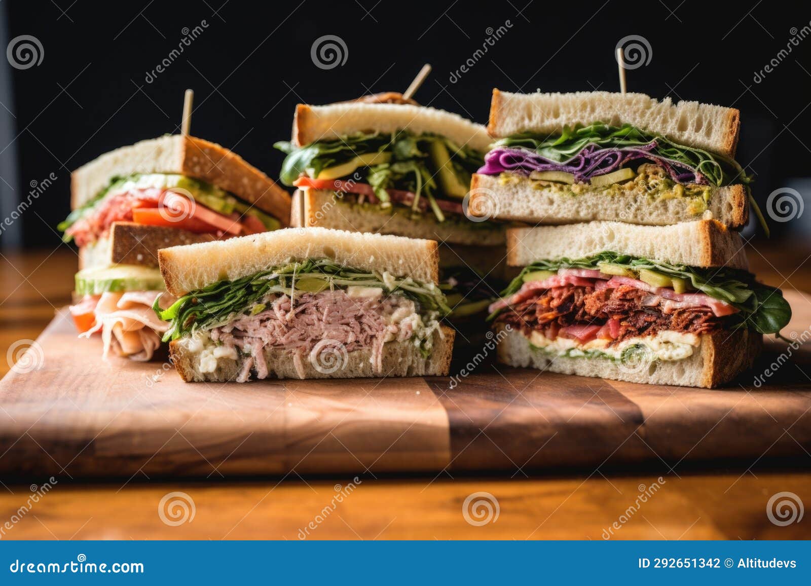 Four Different Sandwiches Displayed Separately Stock Photo - Image of ...