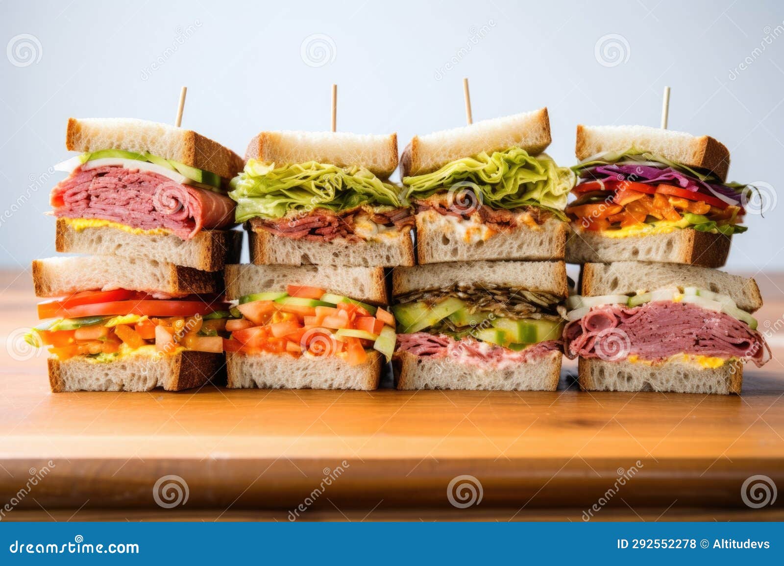 Four Different Sandwiches Displayed Separately Stock Illustration ...