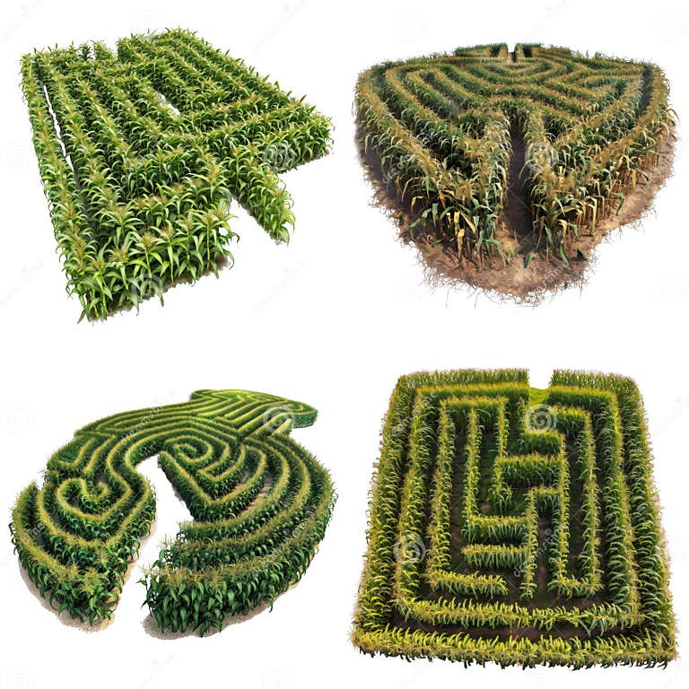 Four Different Shaped Corn Mazes Cut Out Stock Illustration ...
