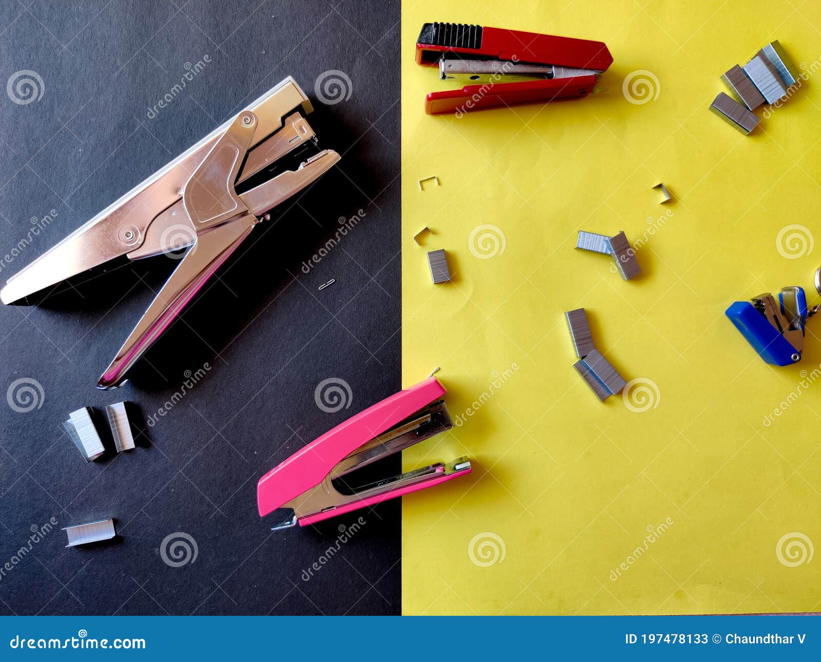 Four Different Sized Staplers And Stapler Pins Stock Image ...