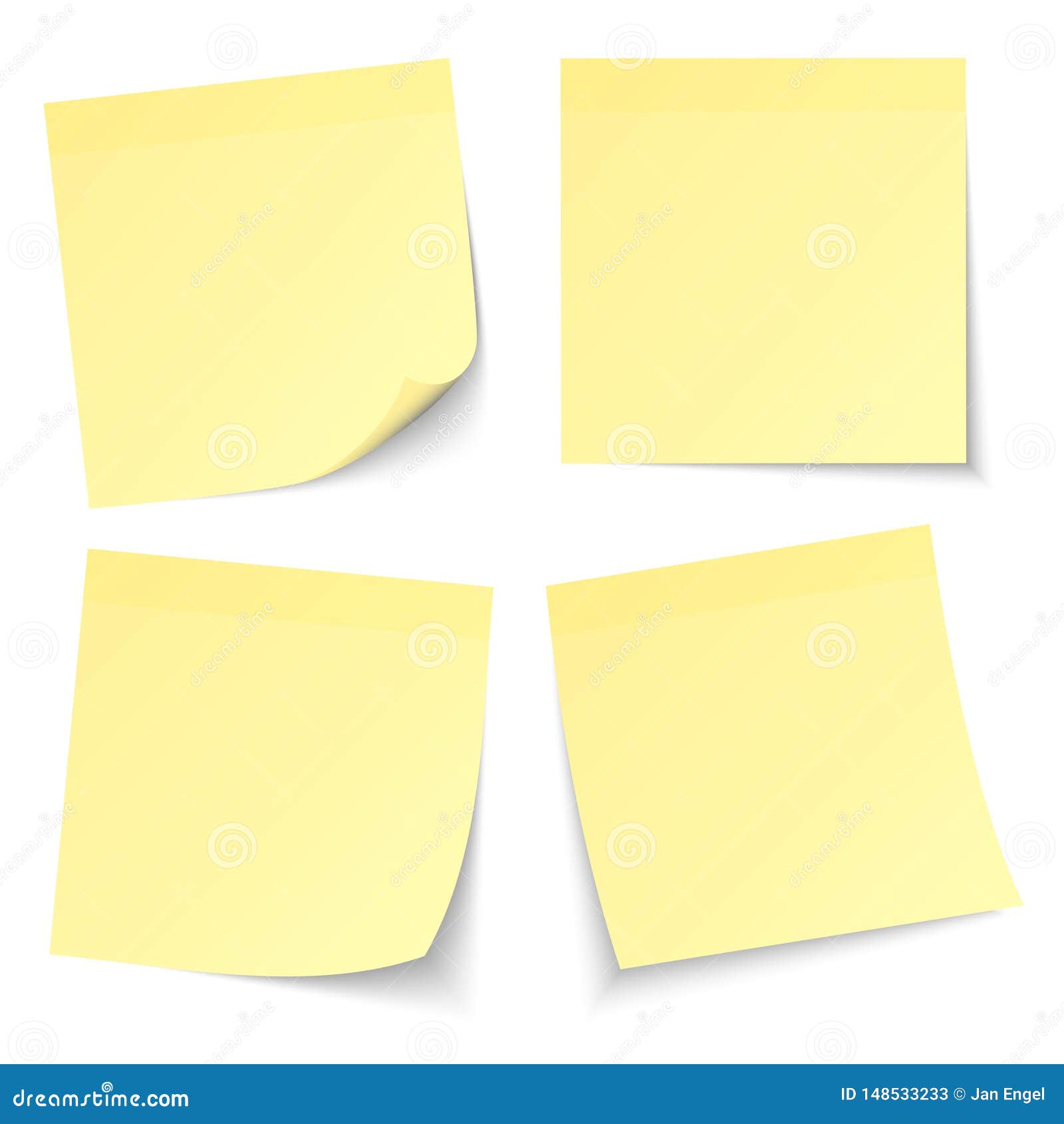 Set of Four Light Yellow Stick Notes Stock Vector - Illustration of ...