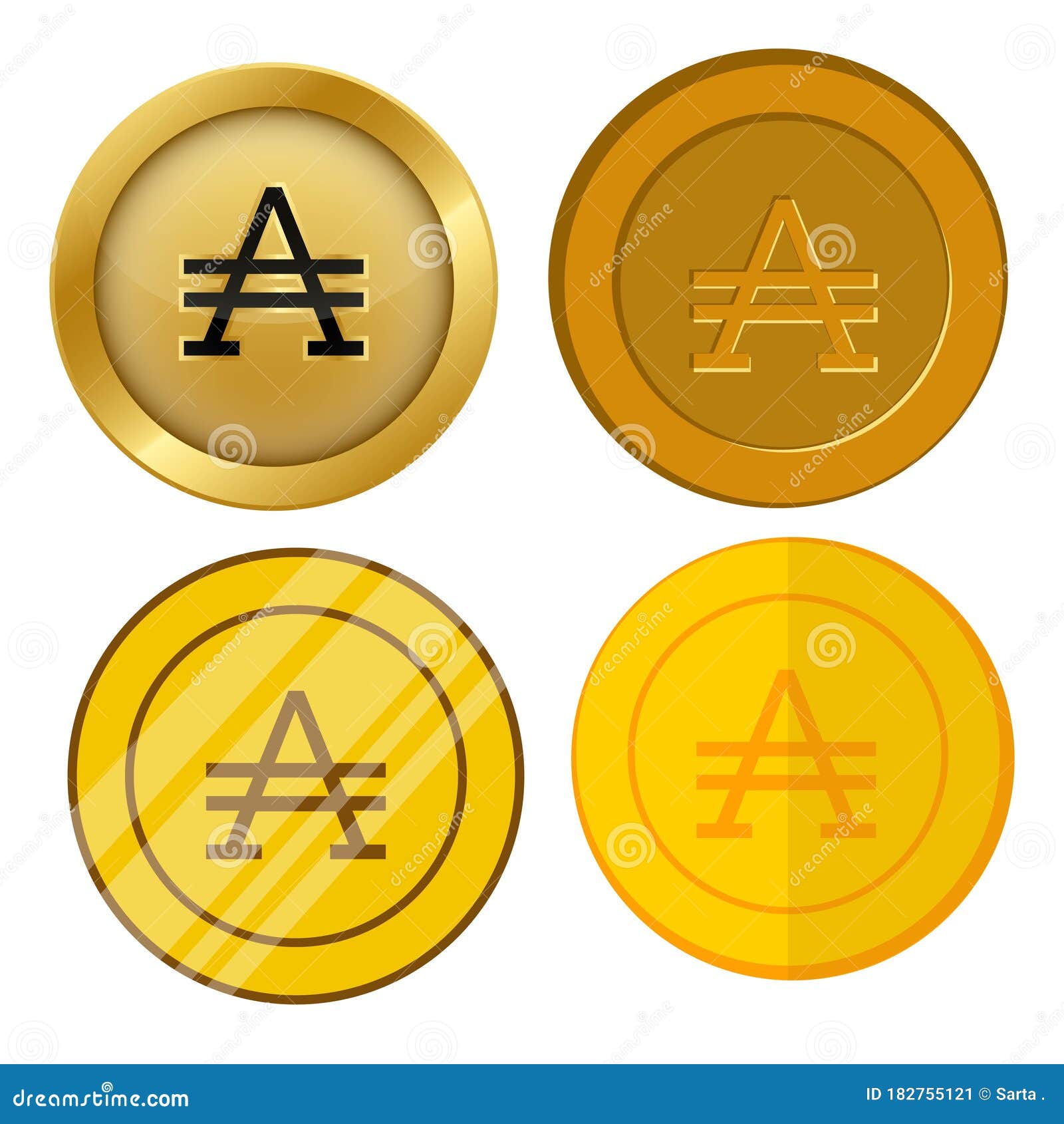 Four Different Style Gold Coin with Austral Currency Symbol Vector Set ...