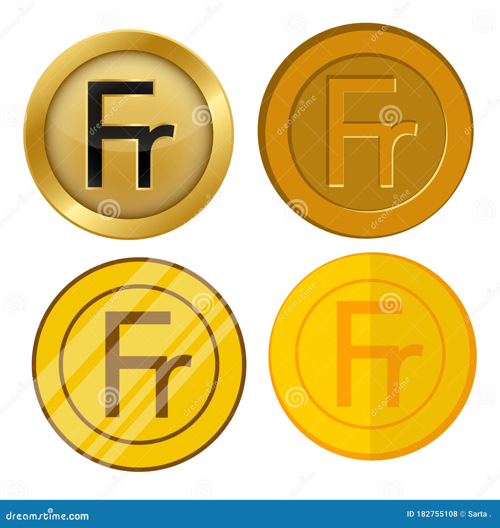Four Different Style Gold Coin Franc Currency Symbol Vector Set Stock ...