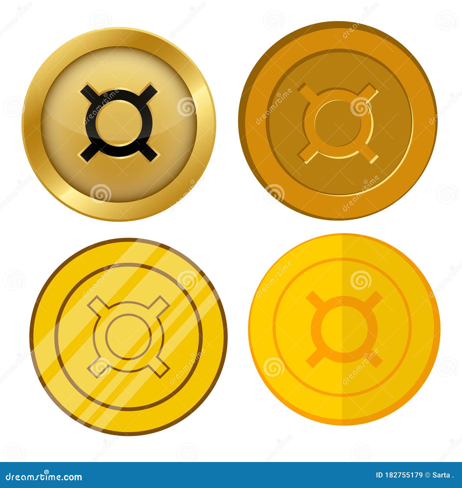 Four Different Style Gold Coin with Generic Currency Symbol Vector Set ...