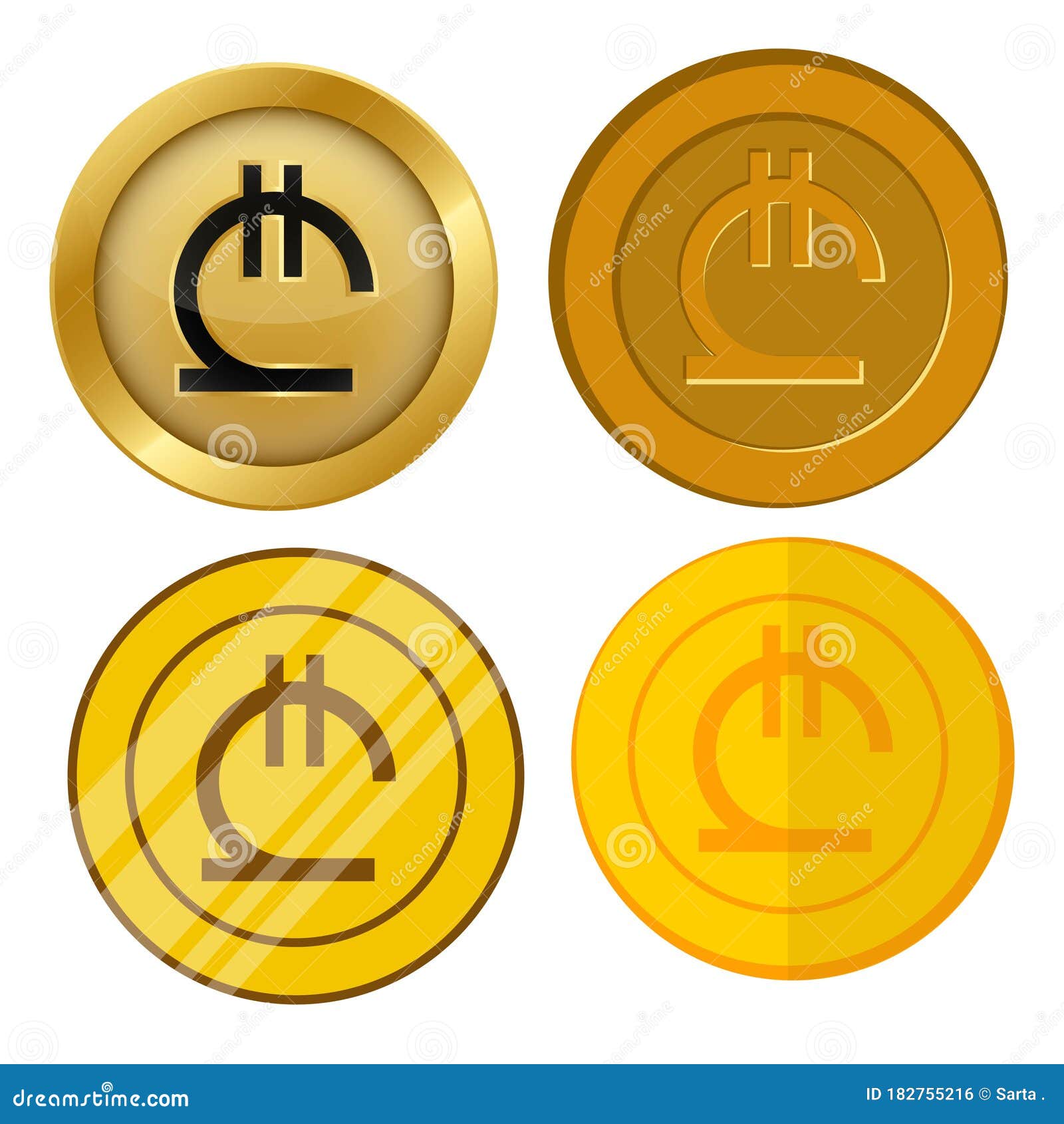 Four Different Style Gold Coin with Lari Currency Symbol Vector Set ...