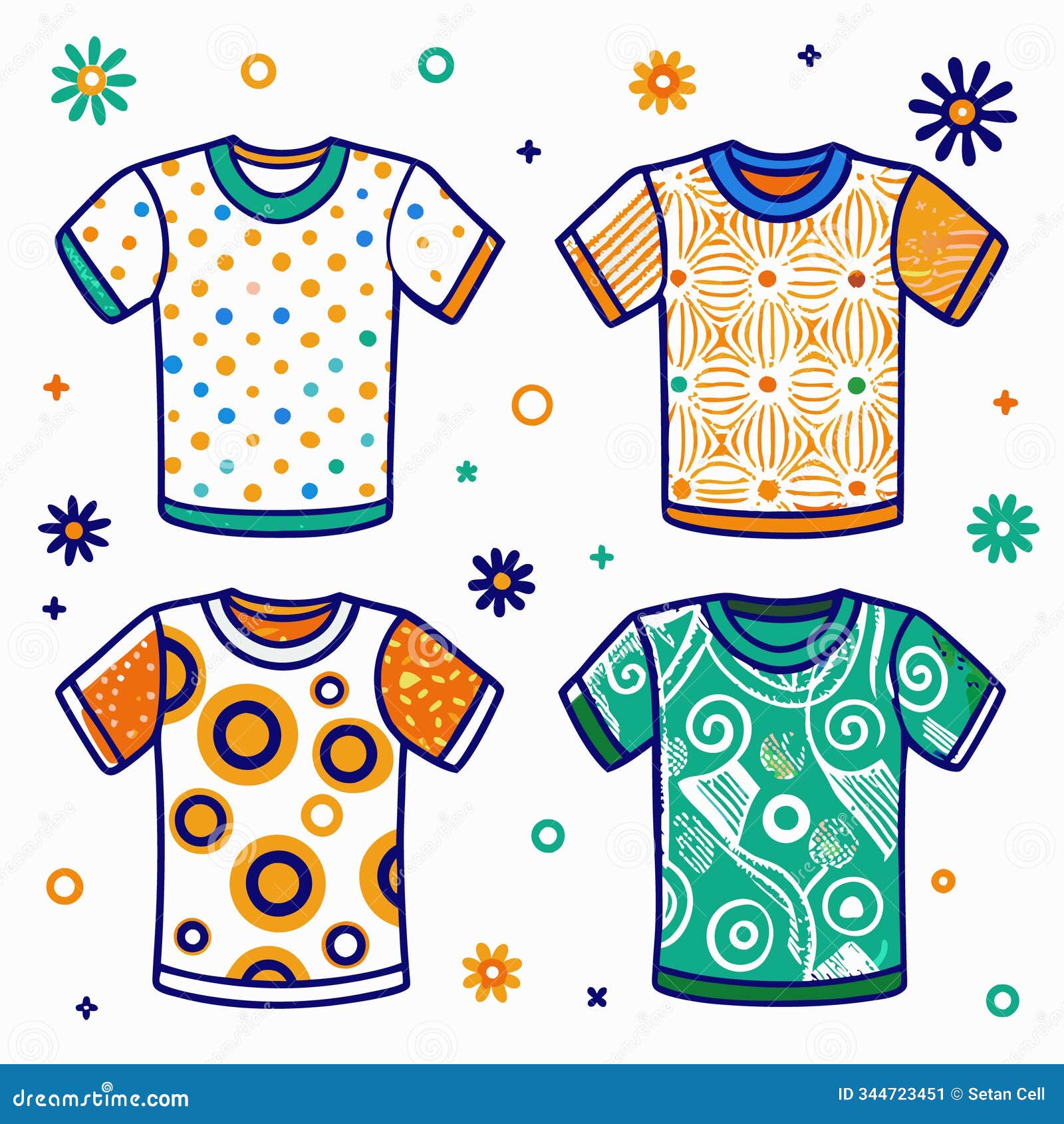 Four Different T-shirt Designs with Colorful Geometric Patterns Stock ...