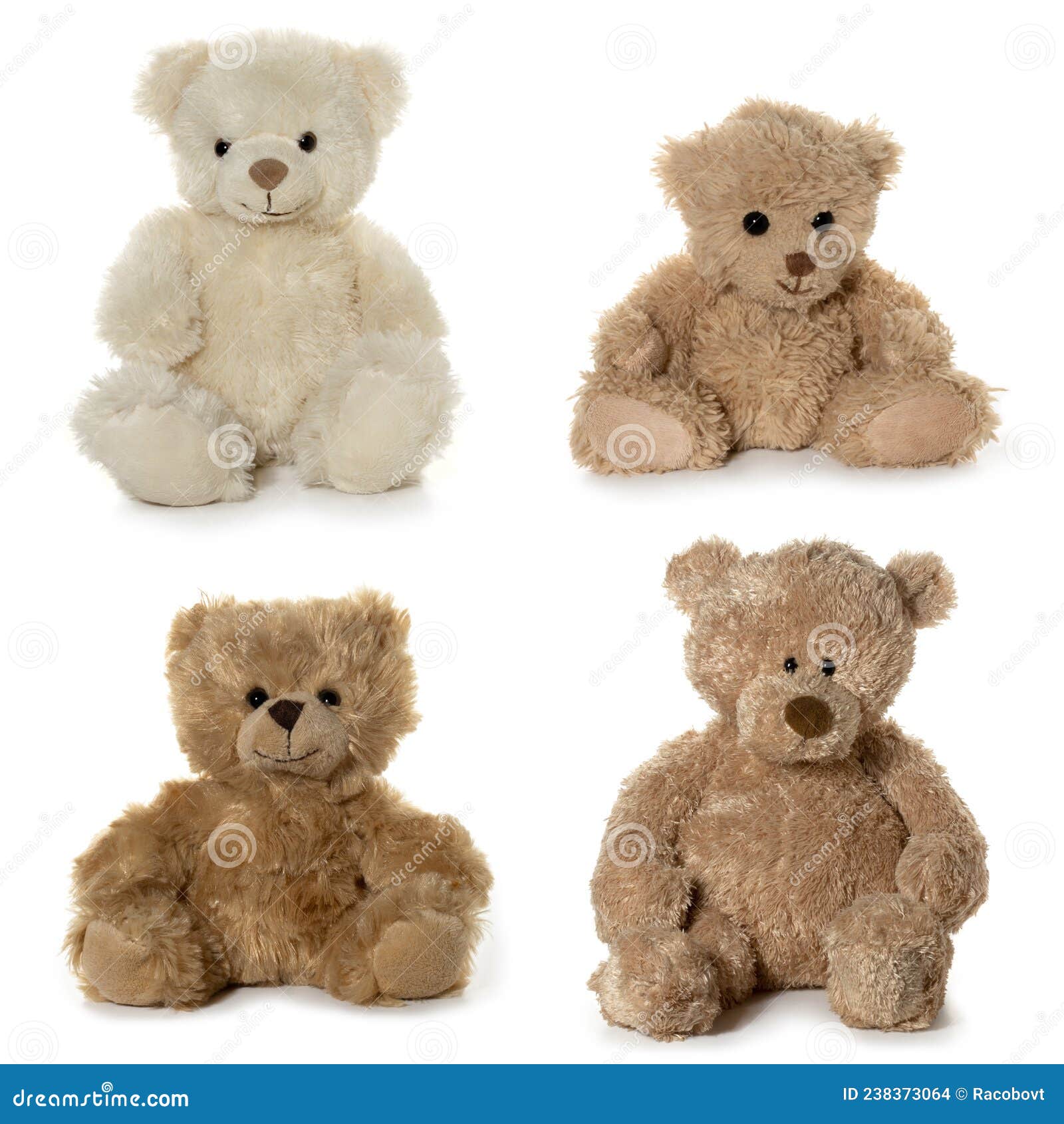 Four Different Teddy Bears on a White Background Stock Photo - Image of ...