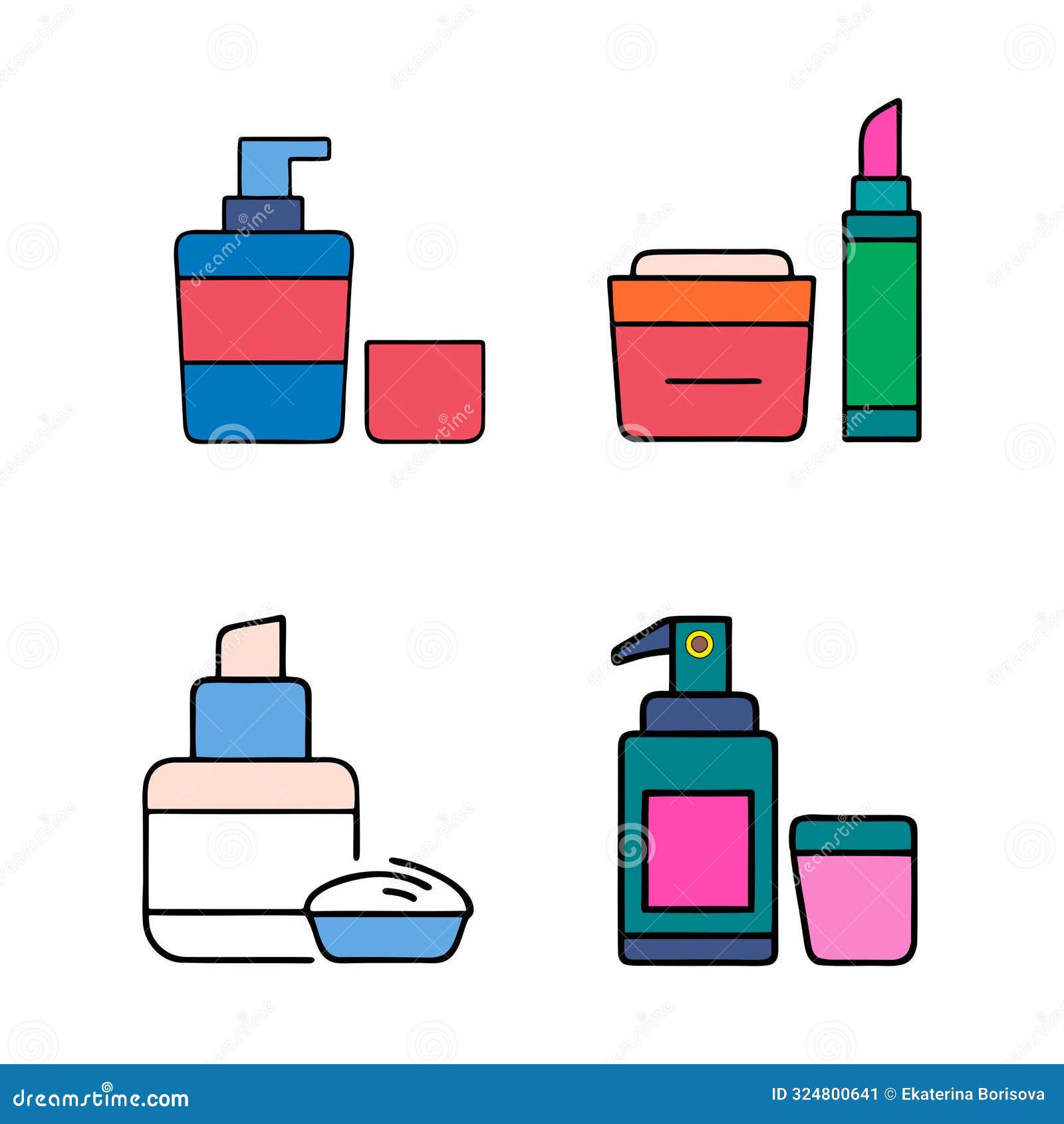 Four Different Types of Cosmetics are Shown in a Row Stock Illustration ...