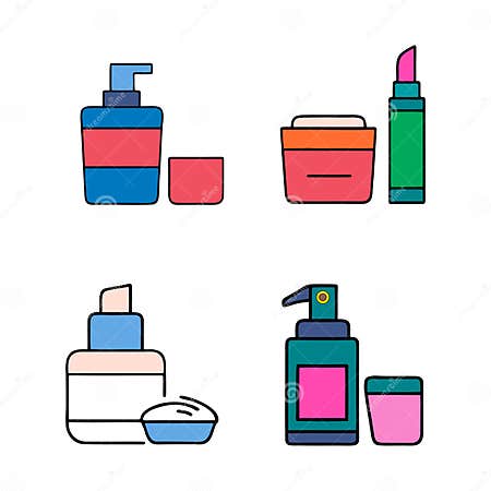 Four Different Types of Cosmetics are Shown in a Row Stock Illustration ...