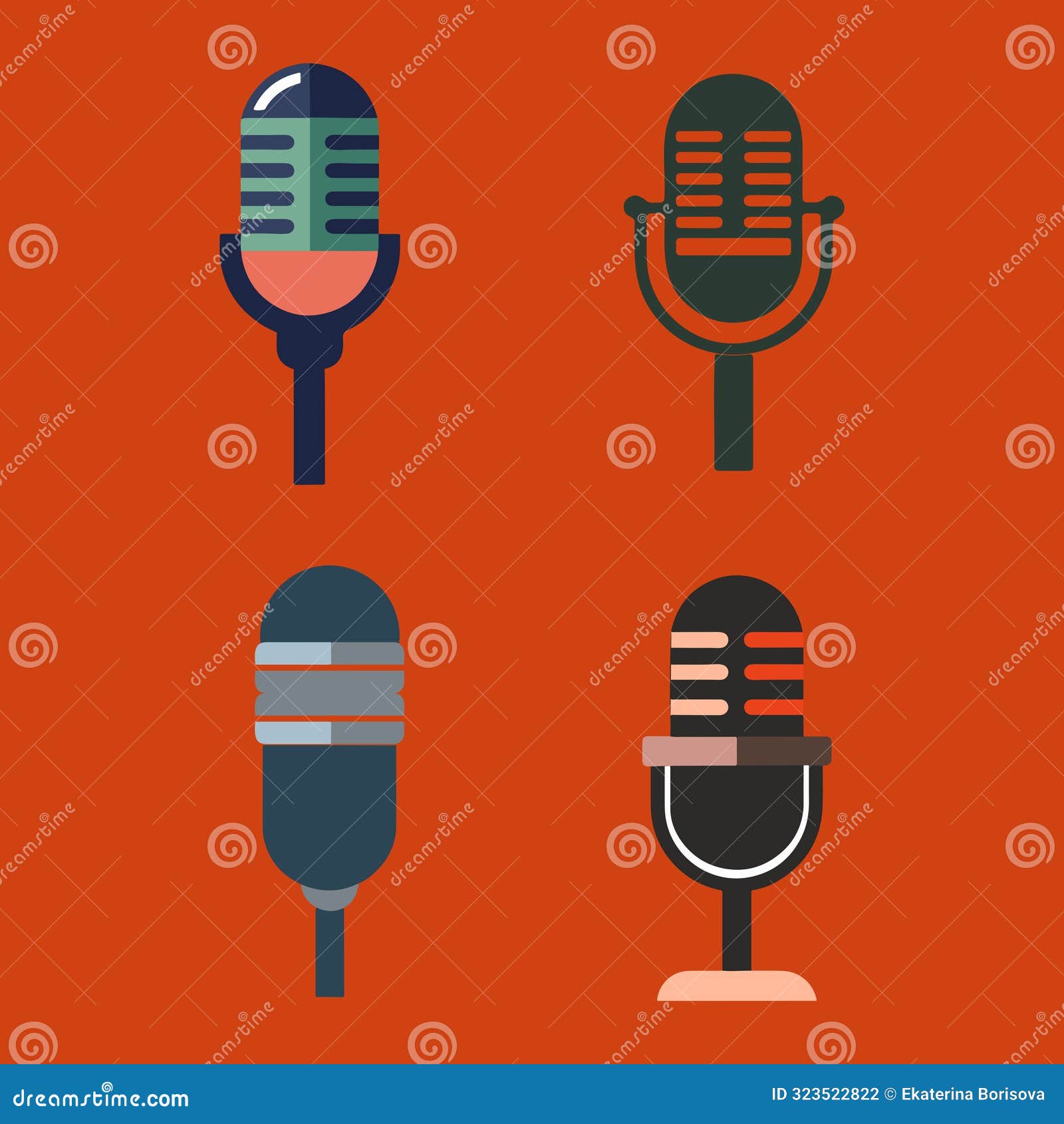 Four Different Types Of Microphones Are Shown On A Red Background ... Four Different Types Of Microphones Are Shown On A Red Background ...